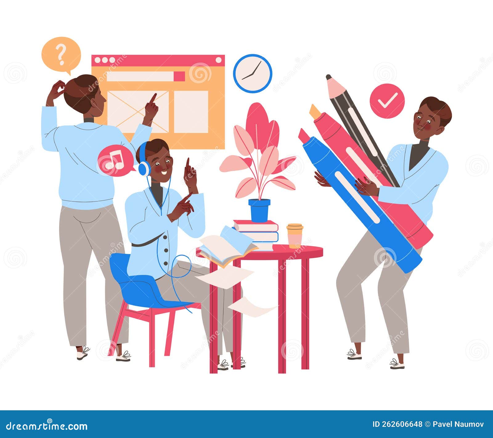 Male Student Character Learning Multitasking Switching between ...