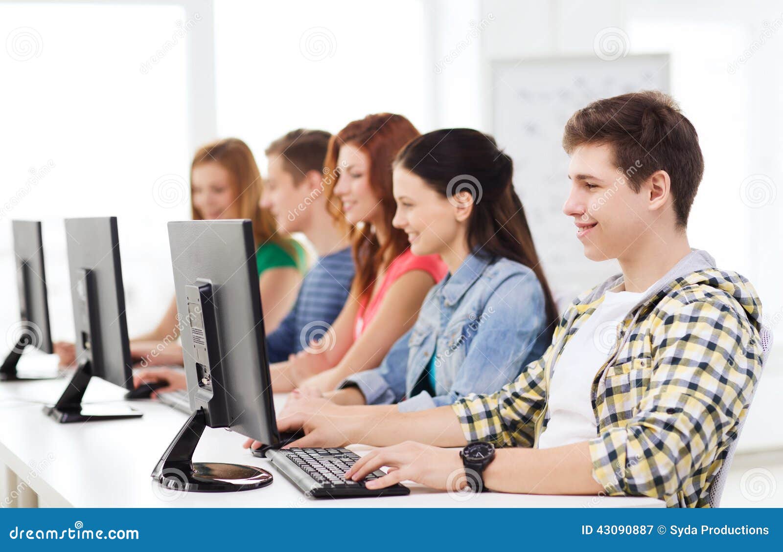 Male Student with Classmates in Computer Class Stock Image - Image of ...