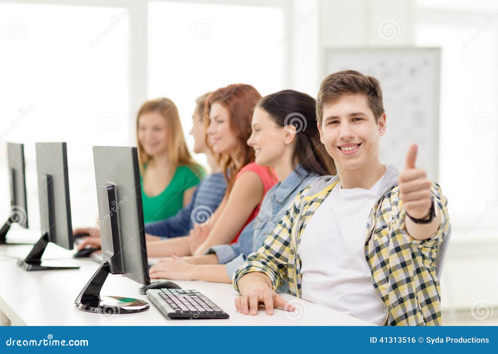 Male Student with Classmates in Computer Class Stock Photo - Image of ...