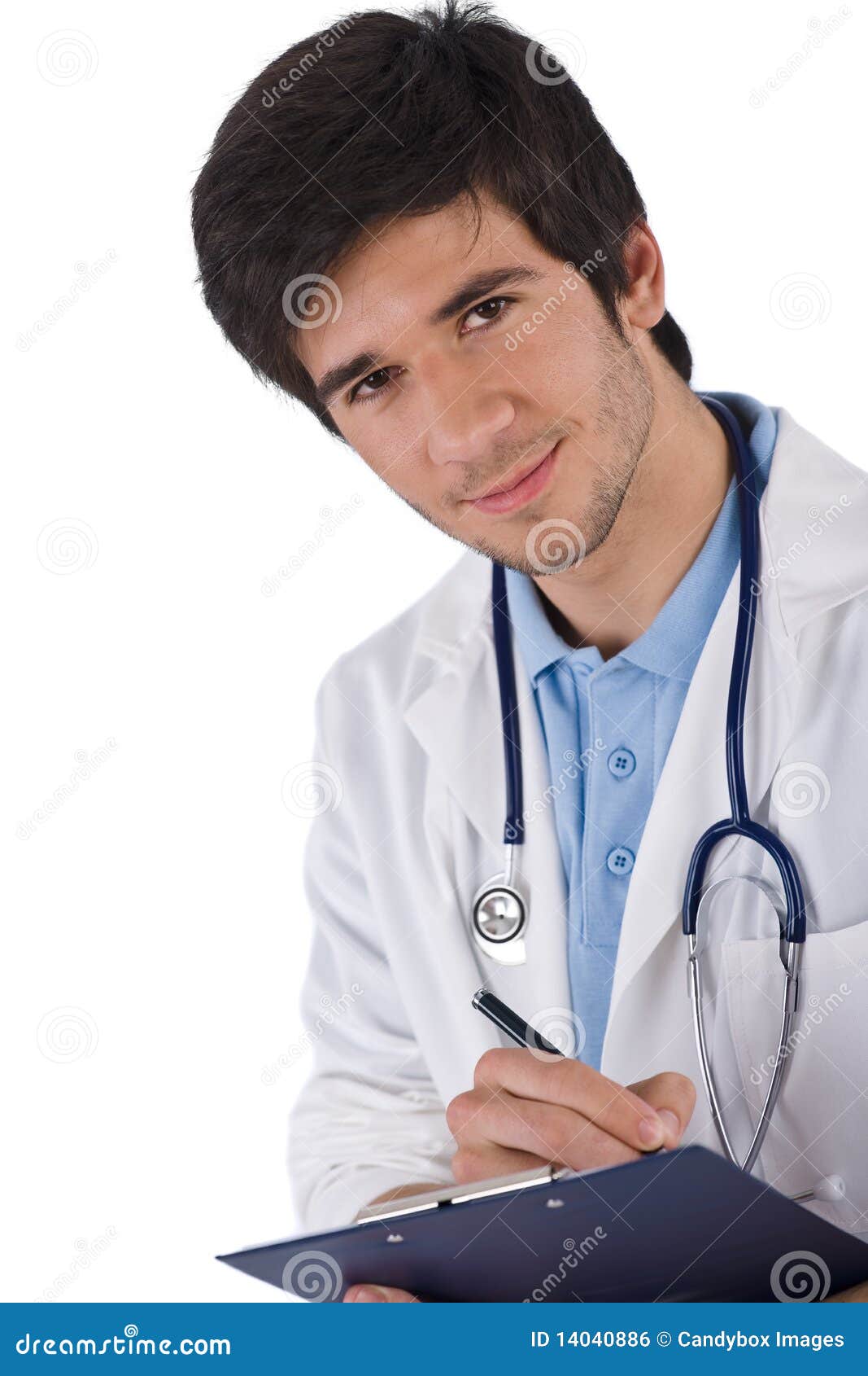 Male Student Doctor with Stethoscope Writing Stock Photo - Image of ...