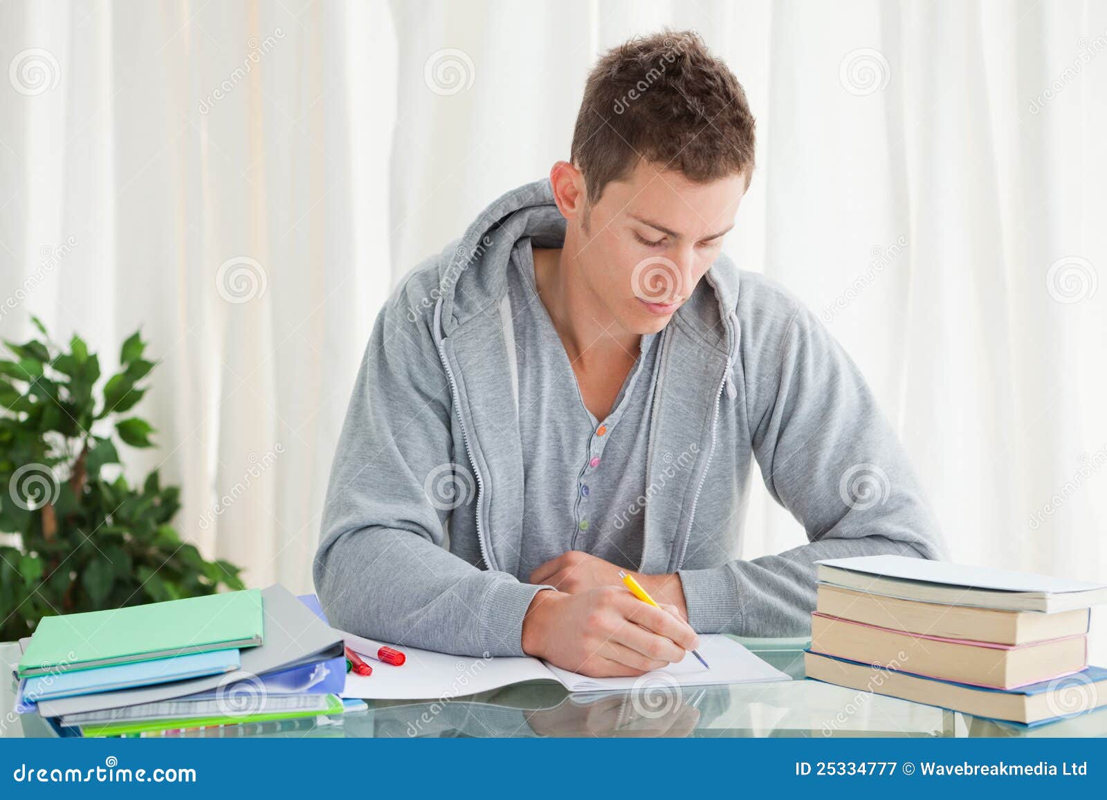 Male Student Doing His Homework Stock Image - Image of midterm ...
