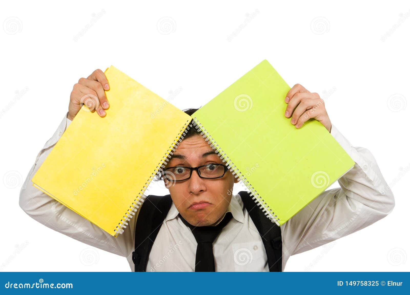 Male Student Holding Notes Isolated on White Stock Image - Image of ...