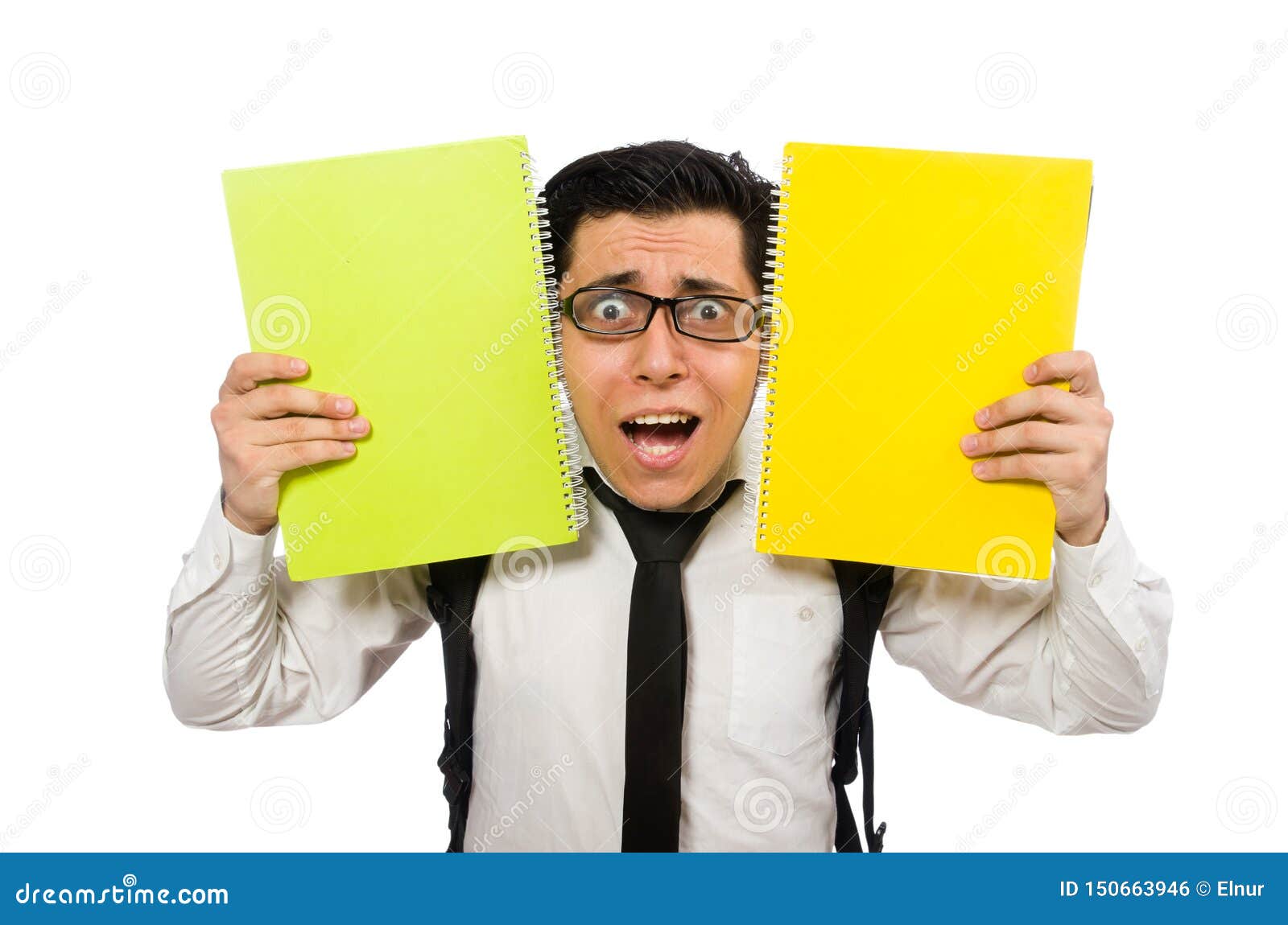 The Male Student Holding Notes Isolated on White Stock Photo - Image of ...