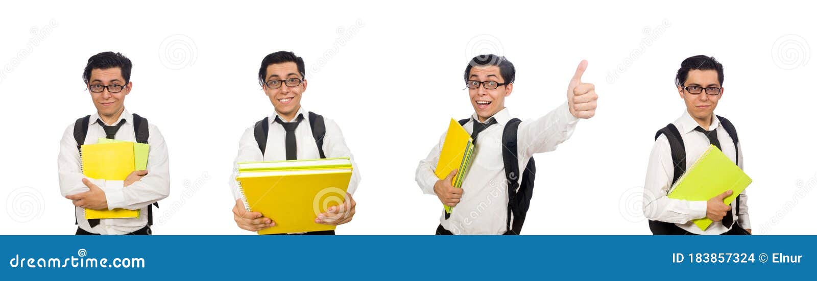 Male Student Holding Notes Isolated on White Stock Photo - Image of ...