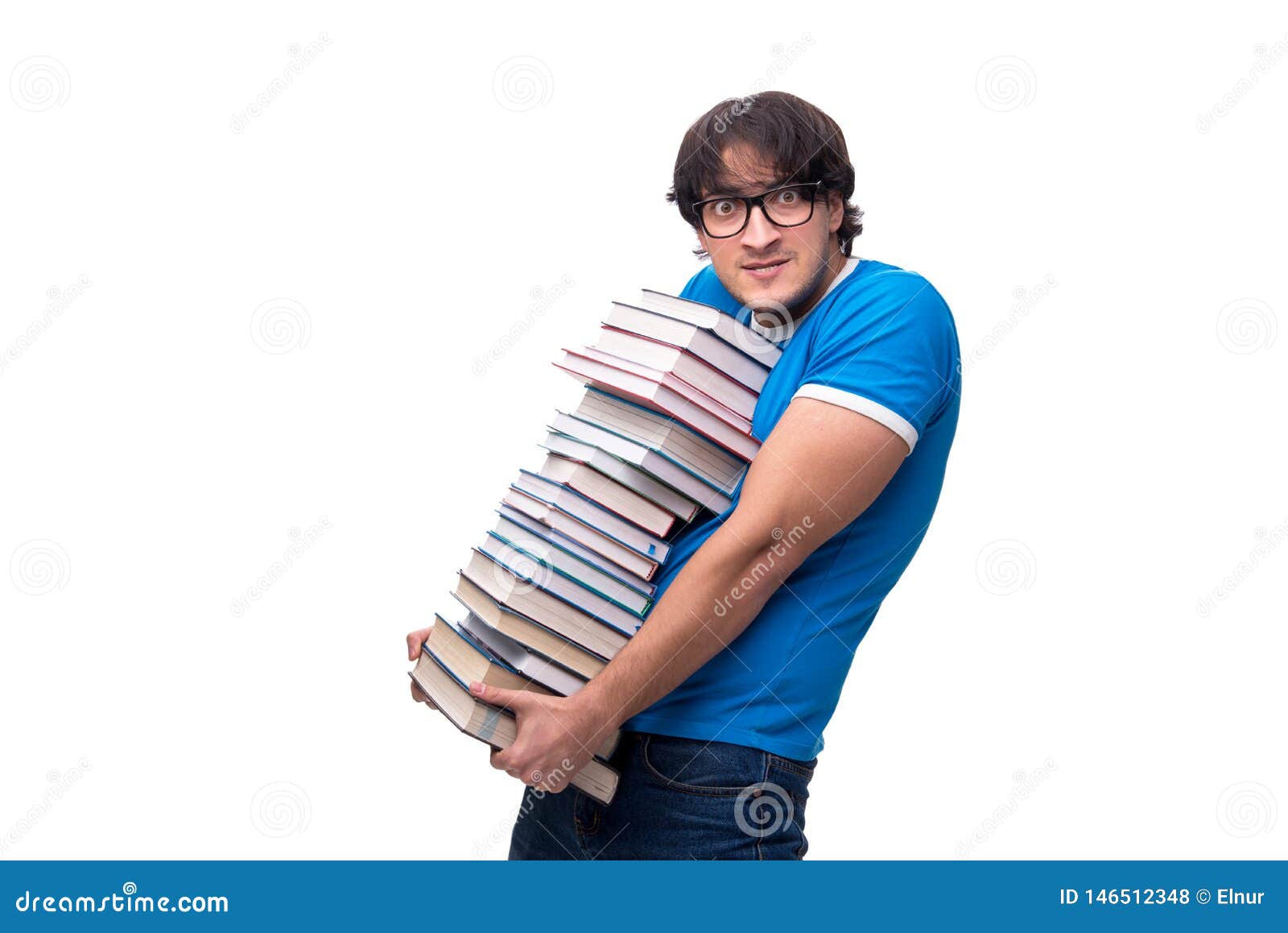 The Male Student with Many Books Isolated on White Stock Photo - Image ...