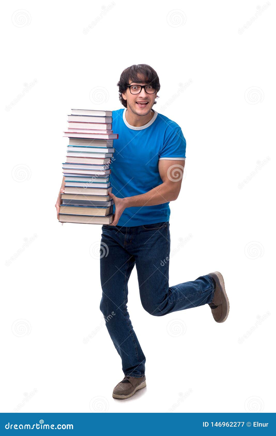 The Male Student with Many Books Isolated on White Stock Image - Image ...