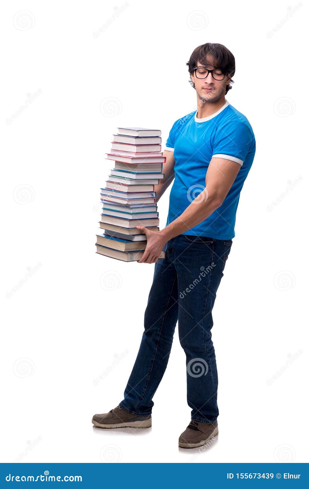 Male Student with Many Books Isolated on White Stock Image - Image of ...