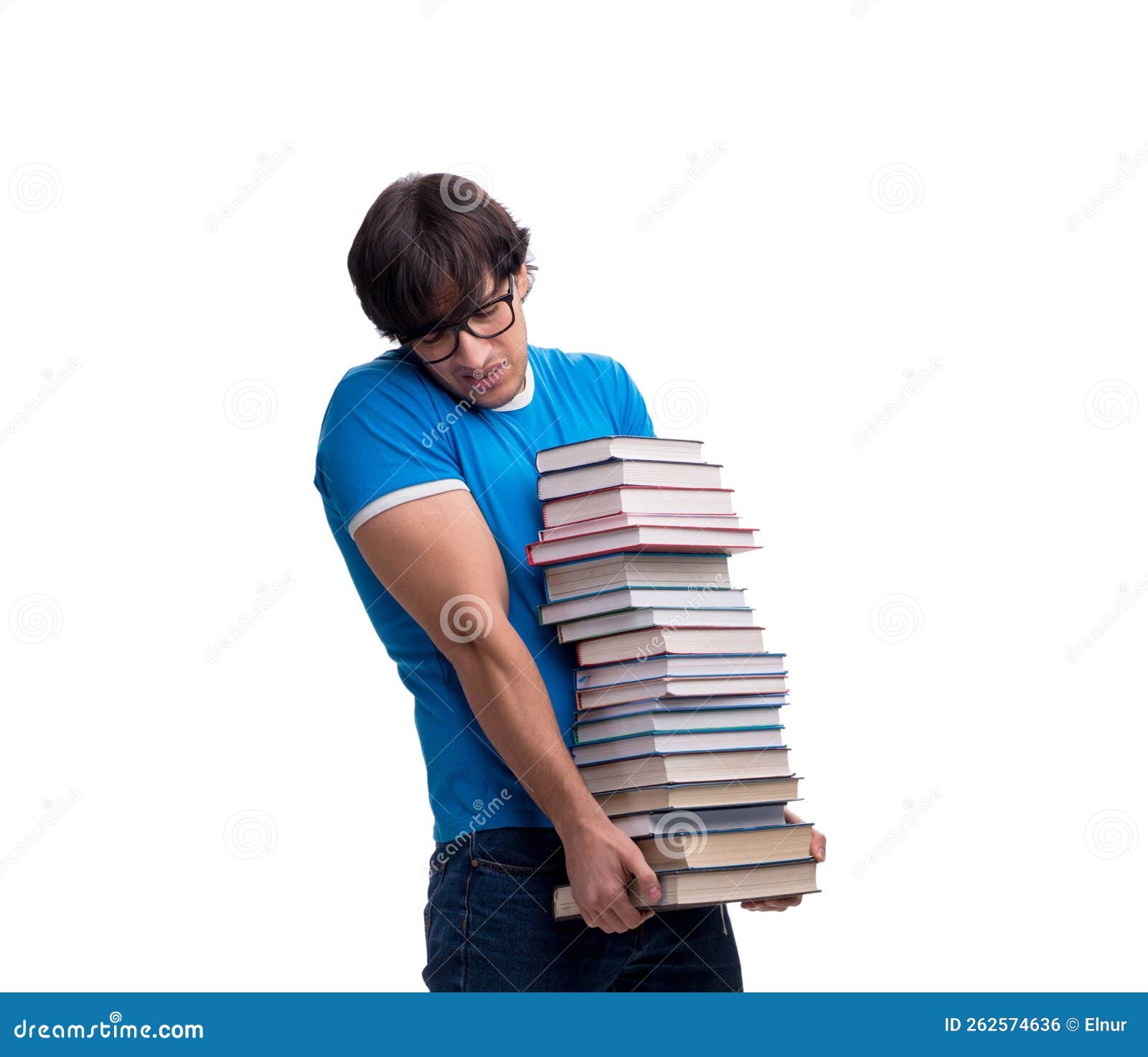 Male Student with Many Books Isolated on White Stock Photo - Image of ...