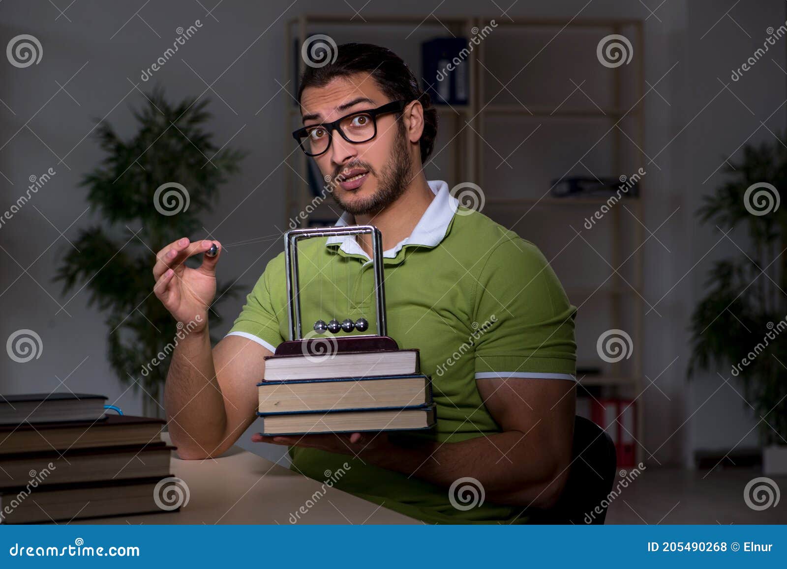 Young Male Student Physicist Working Hard at Night Time Stock Photo ...