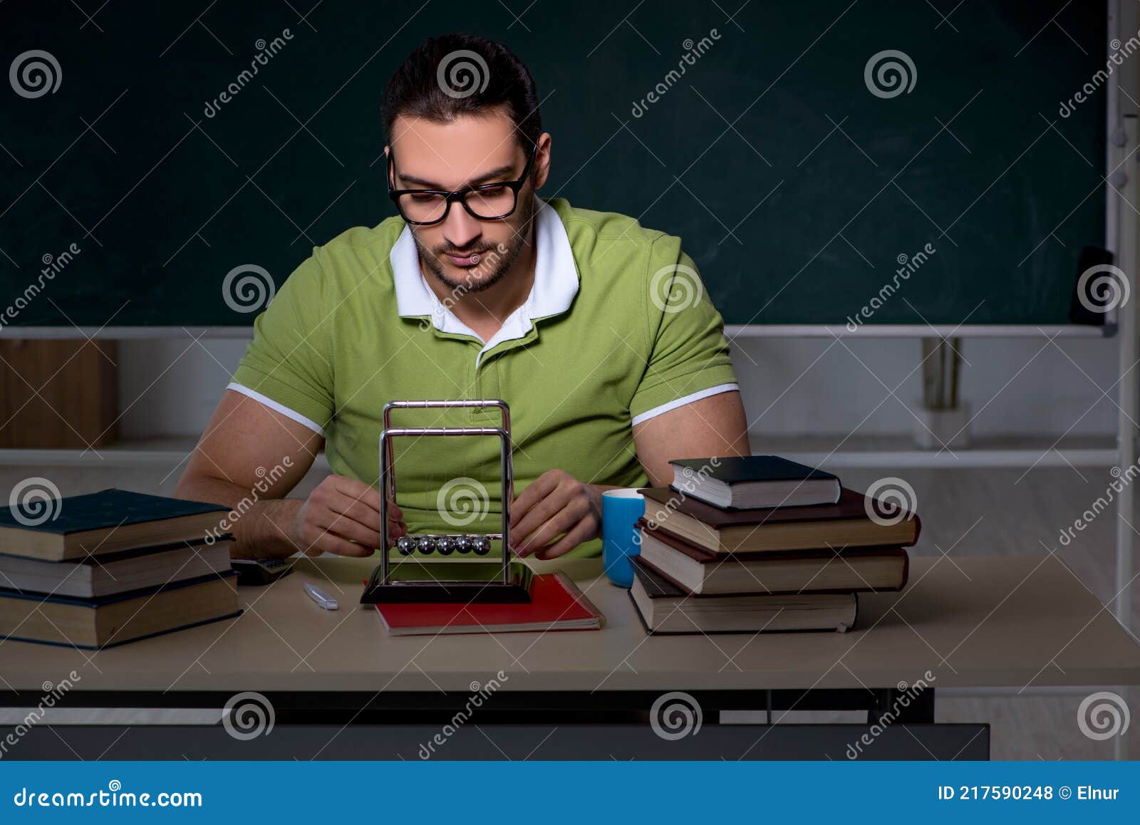 Young Male Student Physicist Working Hard at Night Time Stock Photo ...