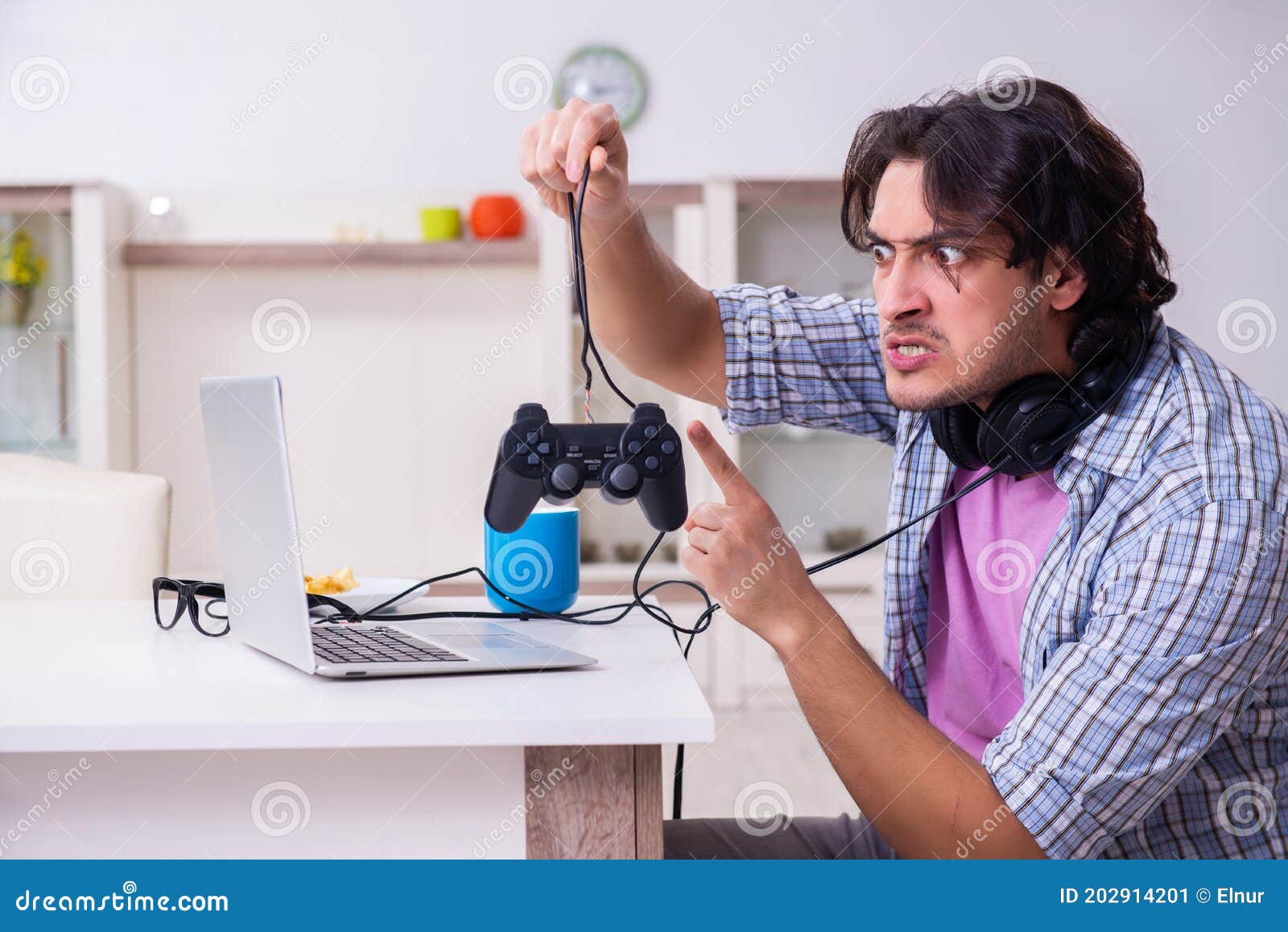 Young Male Student Playing Computer Games at Home Stock Image - Image ...