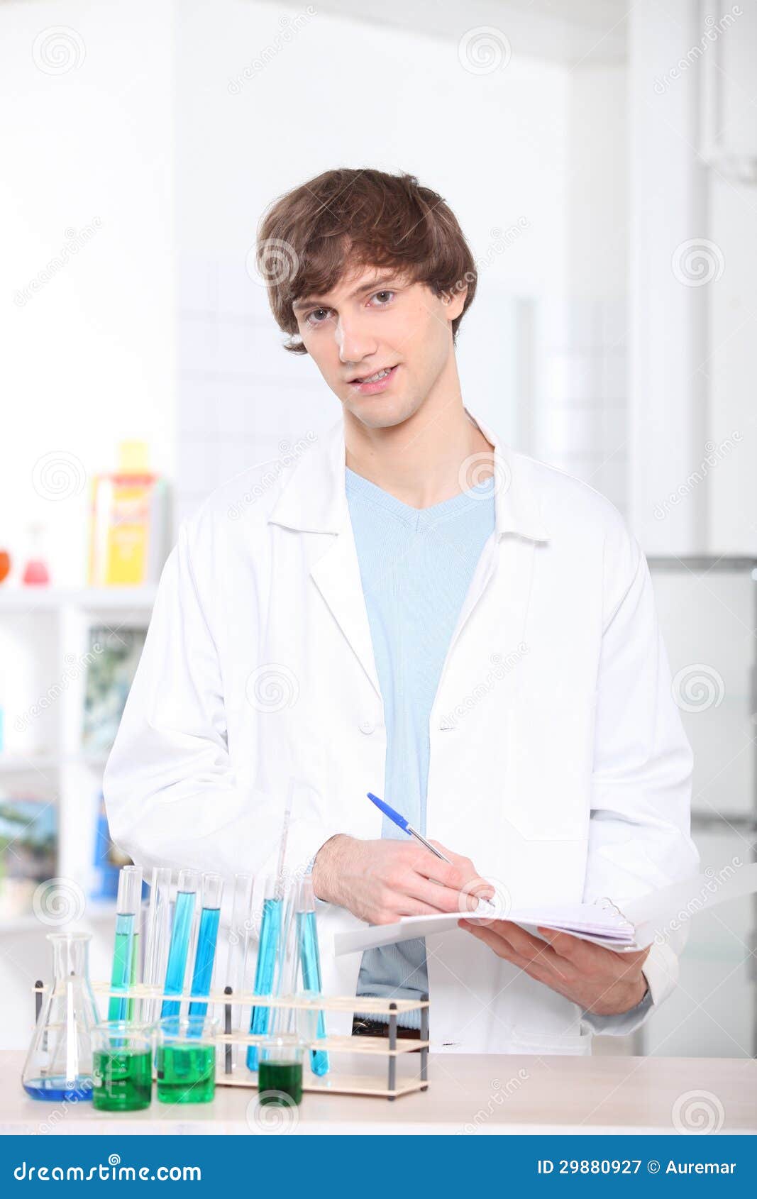 Student in a science lab stock image. Image of coat, inquire - 29880927