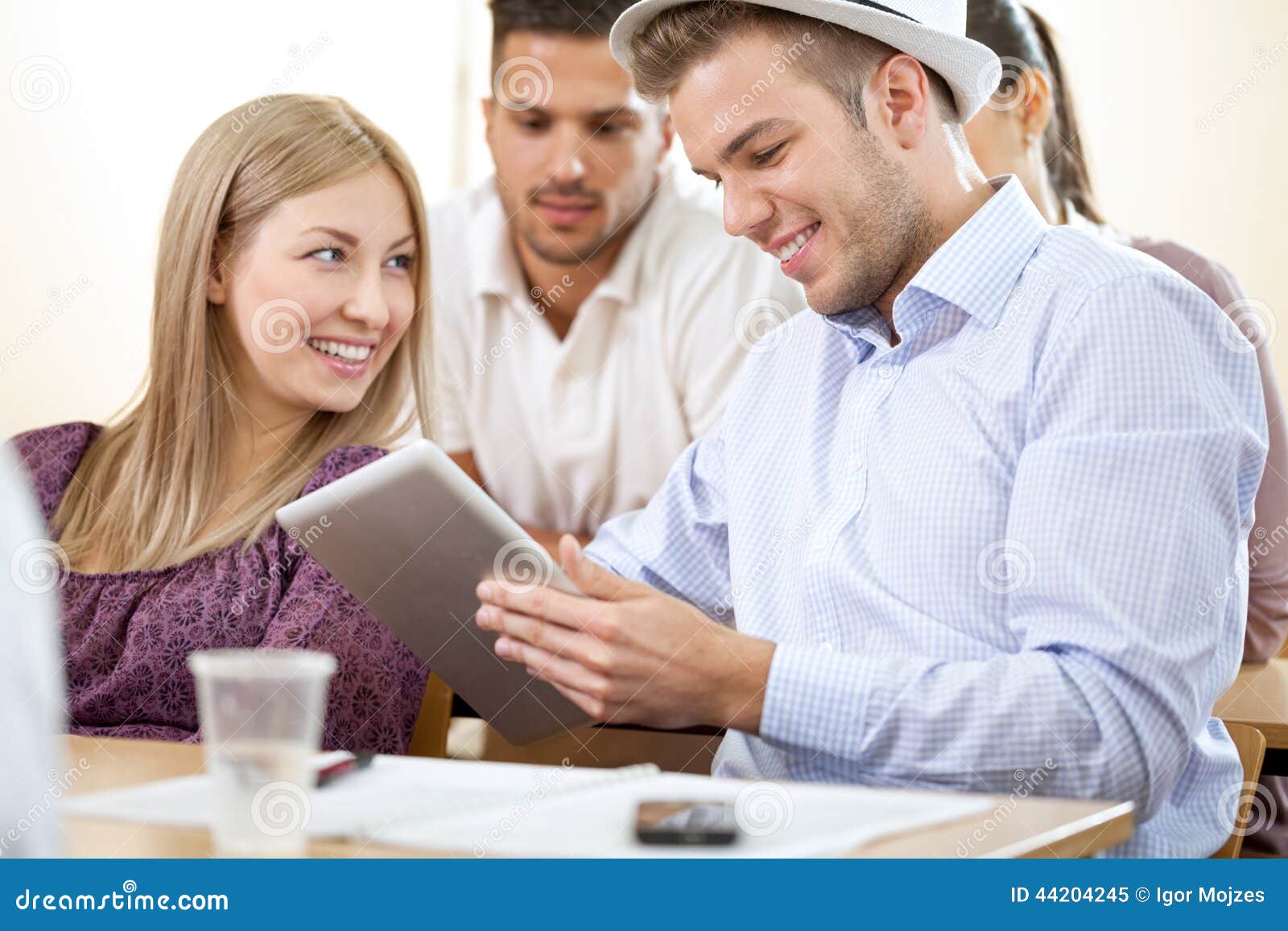 Male Student Showing His Tablet Stock Image - Image of break, classroom ...