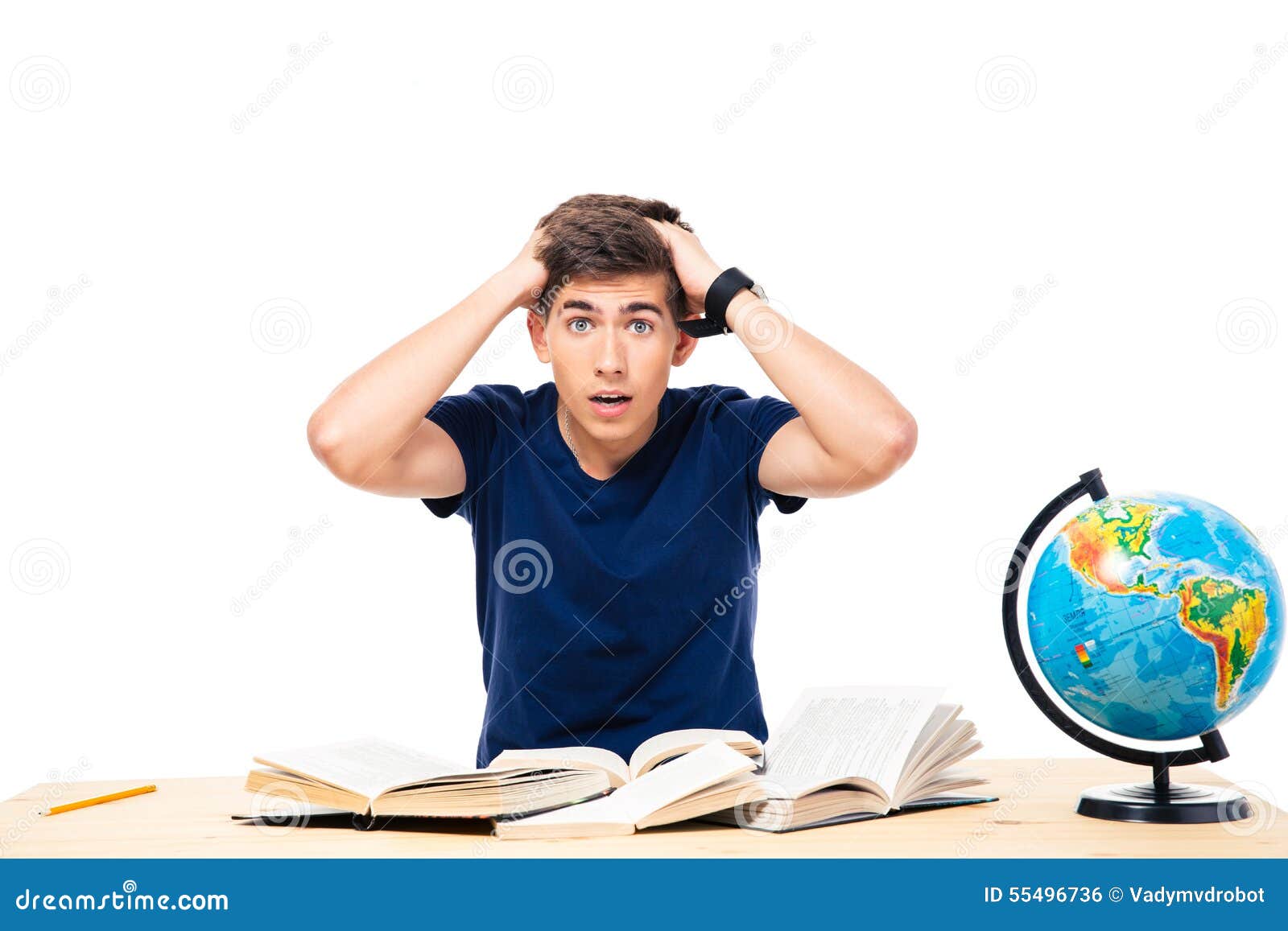 Male Student Sitting at the Table Stock Photo - Image of isolated ...