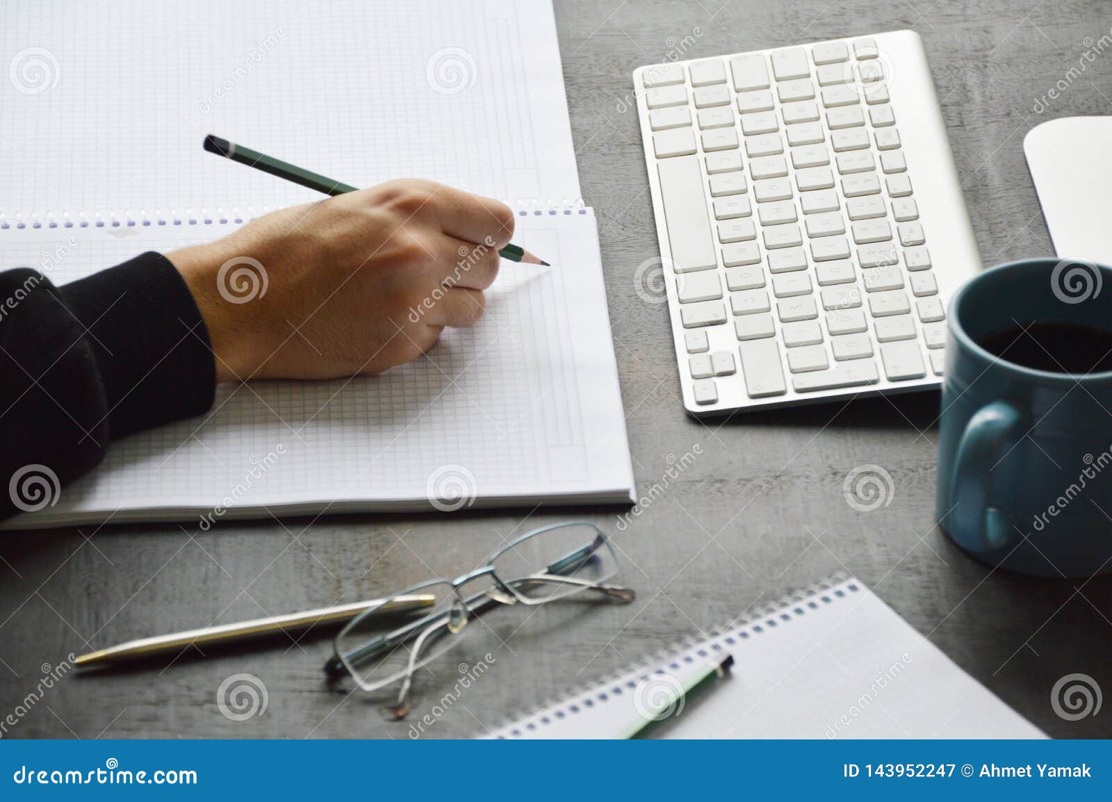 Male Student is Studying on Desk with Computer Stock Image - Image of ...