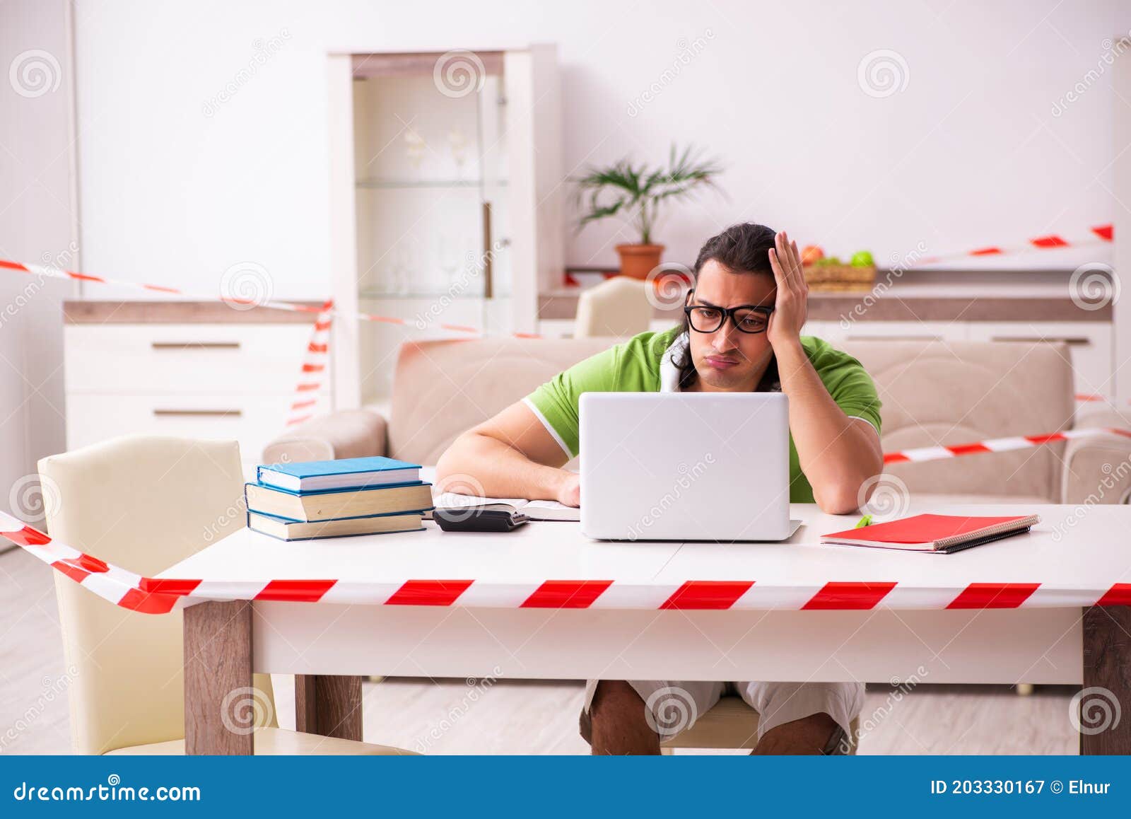 Young Male Student Studying at Home in Self-isolation Concept Stock ...