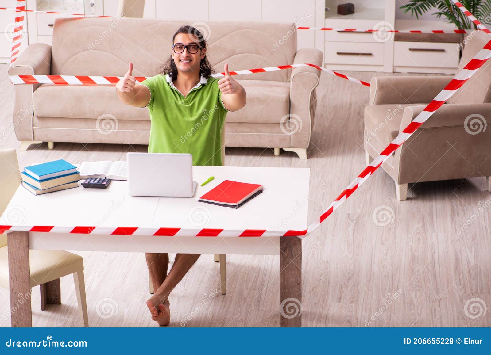 Young Male Student Studying at Home in Self-isolation Concept Stock ...