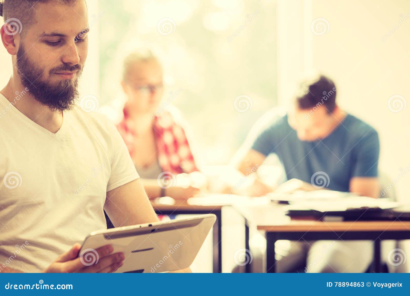 Male Student with Tablet in Front of Her Classmates Stock Image - Image ...