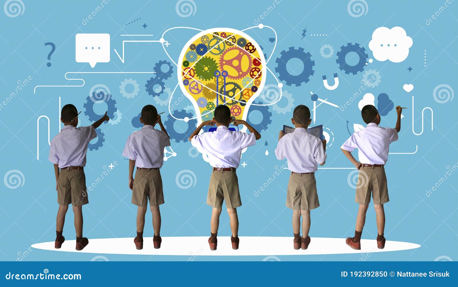 Male Student Thailand Brainstorming Education, Think, Read, Write, Analyze - Light Bulbs Cog ...