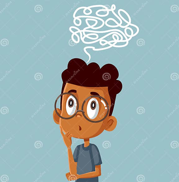 Puzzled Little Boy Solving Logical Problem Vector Cartoon Stock Vector ...