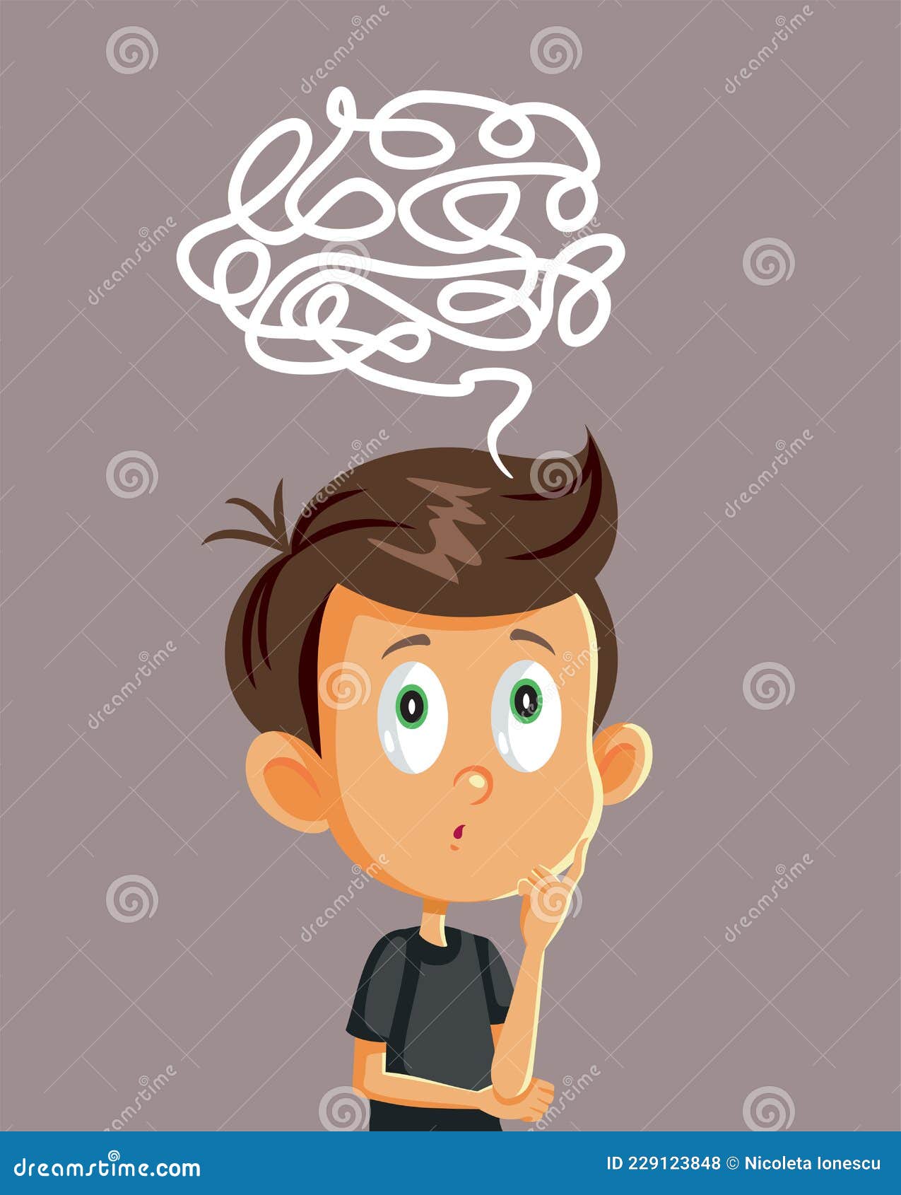 Puzzled Little Boy Solving Logical Problem Vector Cartoon Stock Vector ...