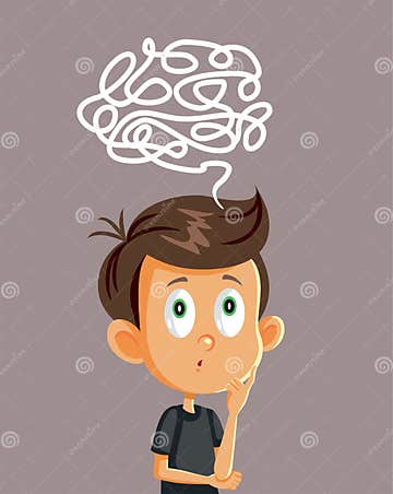 Puzzled Little Boy Solving Logical Problem Vector Cartoon Stock Vector ...