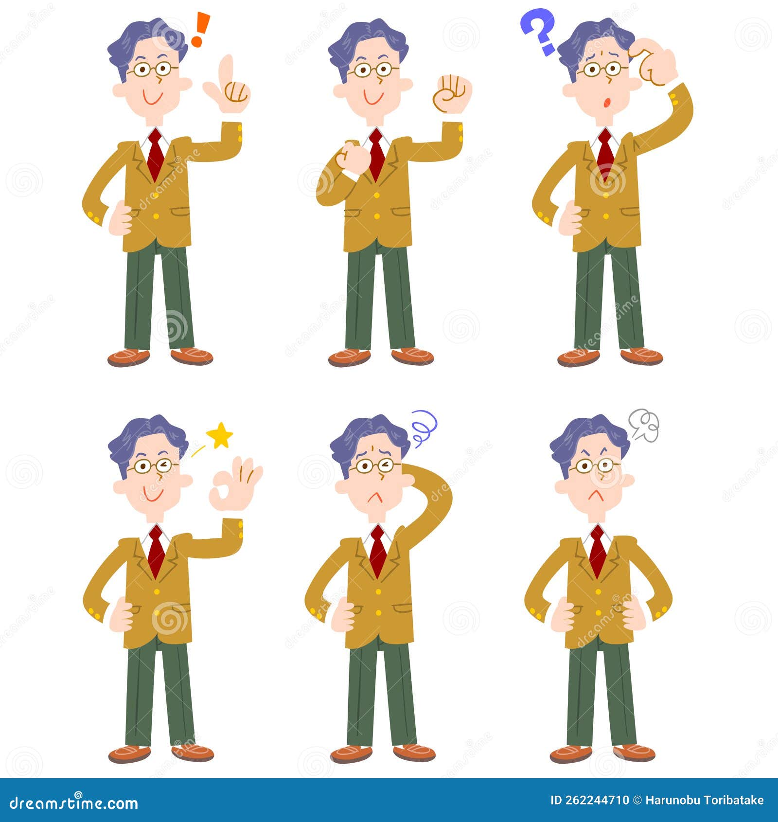 Male Student in Uniform Poses and Gestures, Whole Body Stock Vector ...