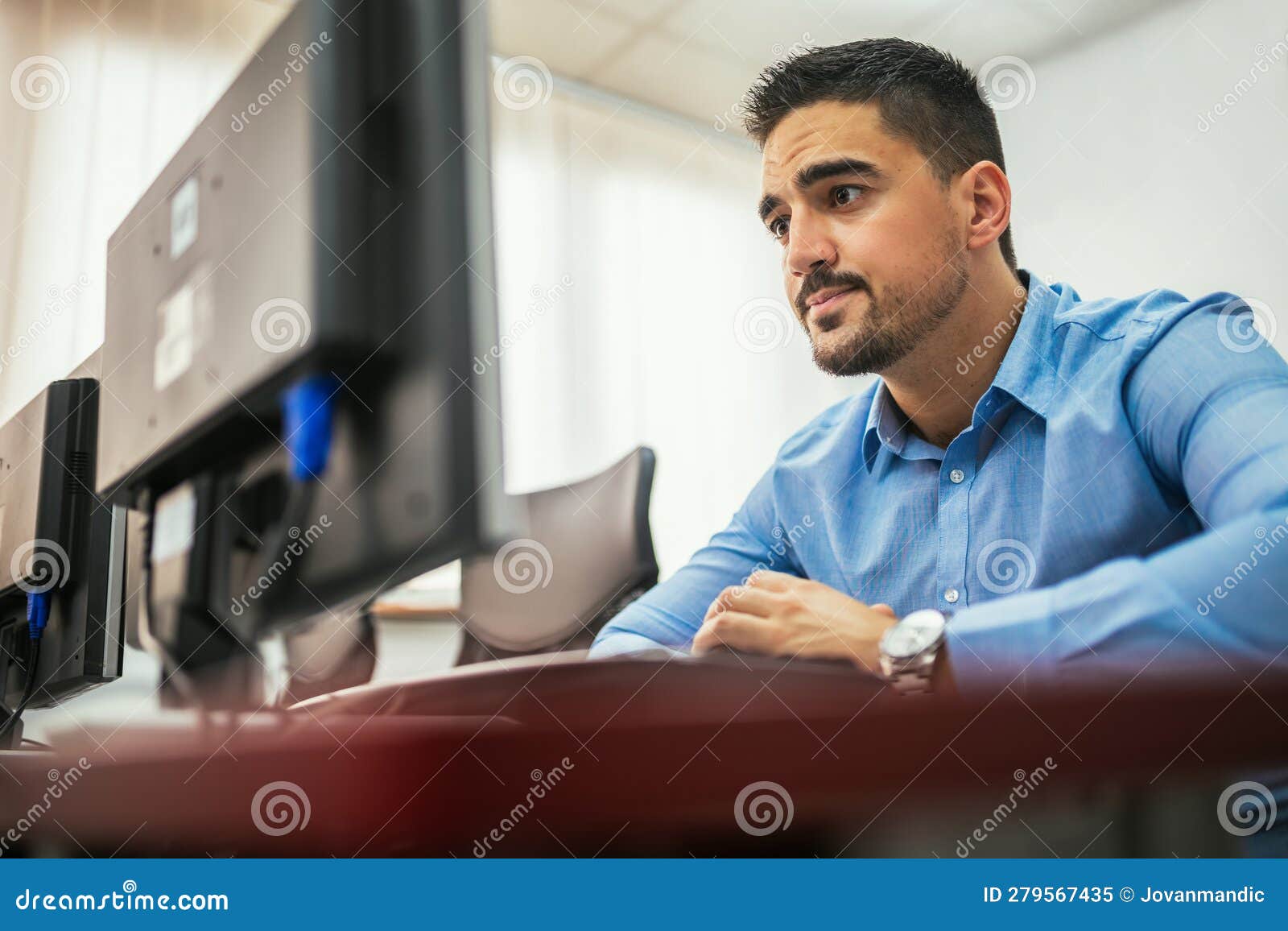 Student Using Desktop PC in Computer Lab Stock Image - Image of college ...