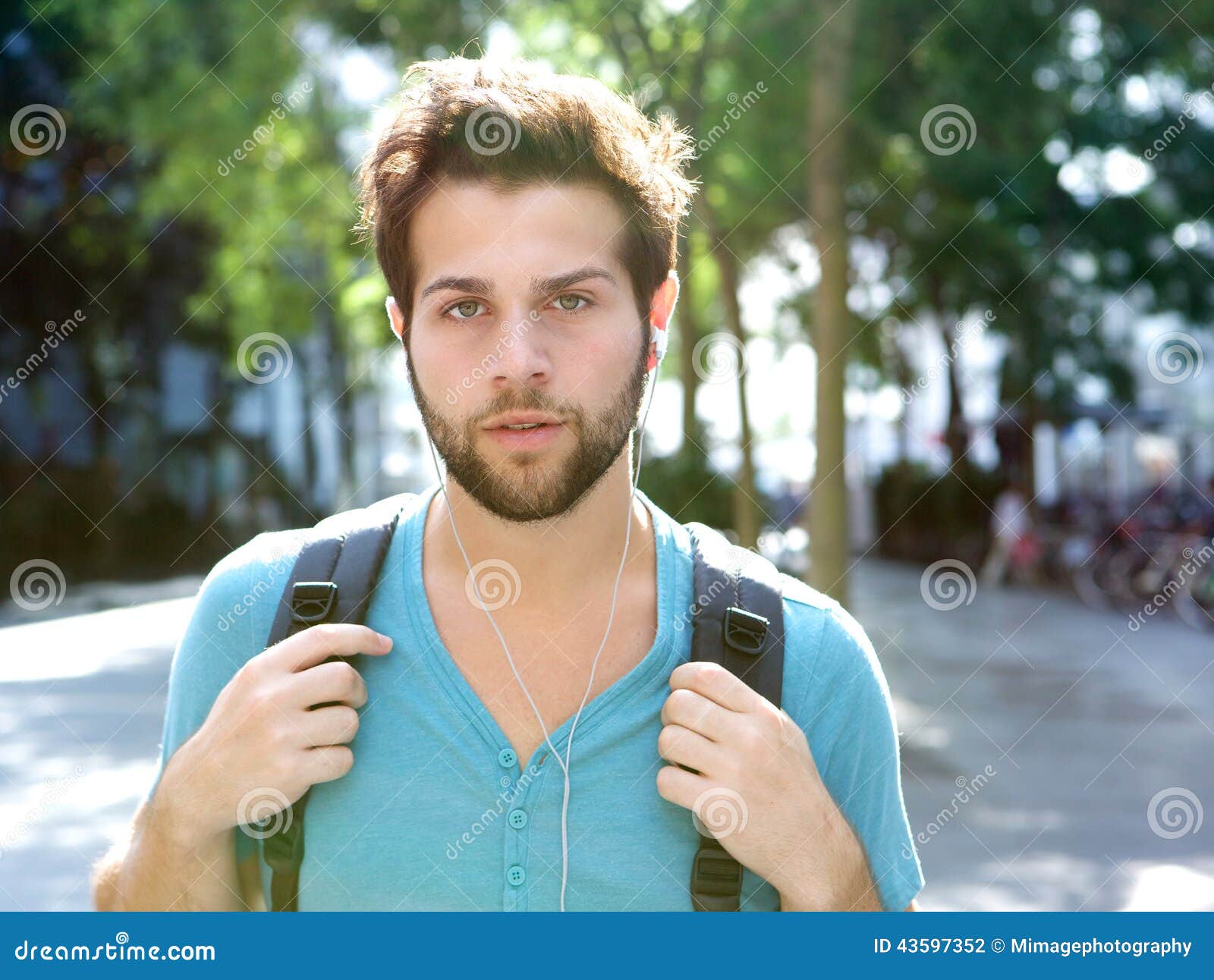 Male Student Walking Outdoors with Bag Stock Photo - Image of casual ...