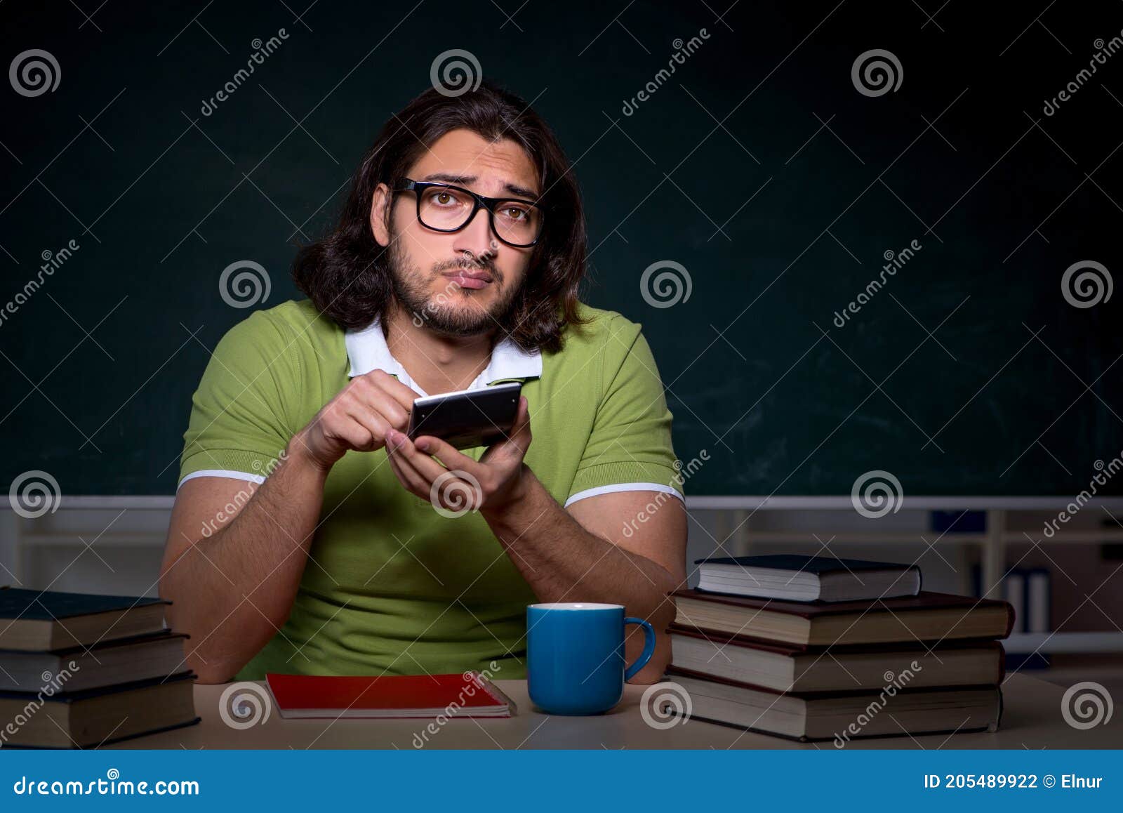 Young Male Student Working Hard at Night Time Stock Photo - Image of ...