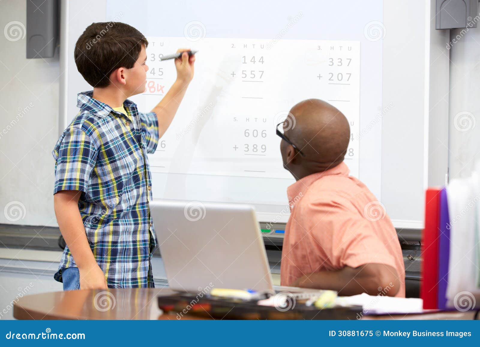 Male Student Writing Answer on Whiteboard Stock Image - Image of ...