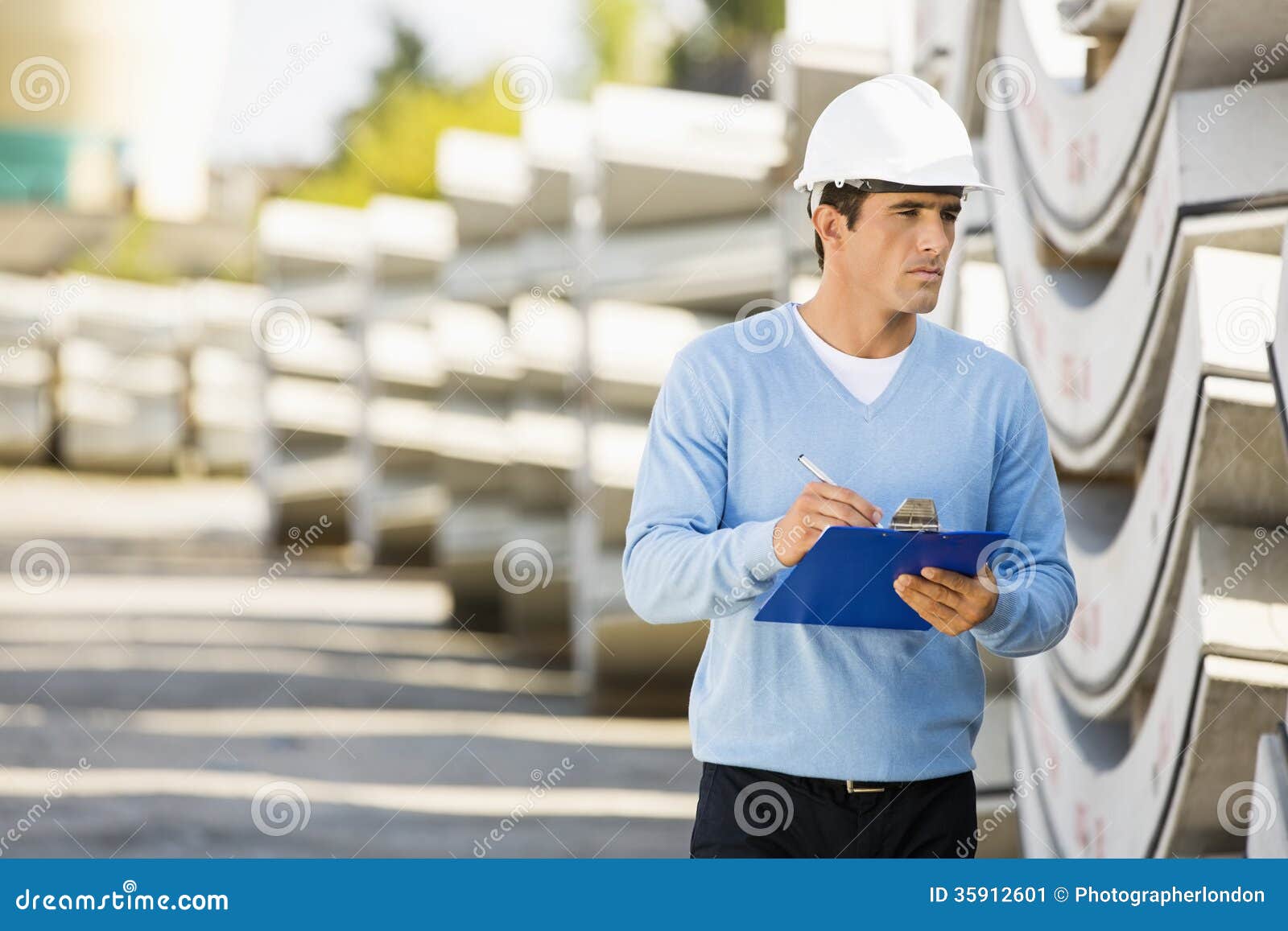 Male Supervisor With Clipboard Inspecting Stock At Site | CartoonDealer ...
