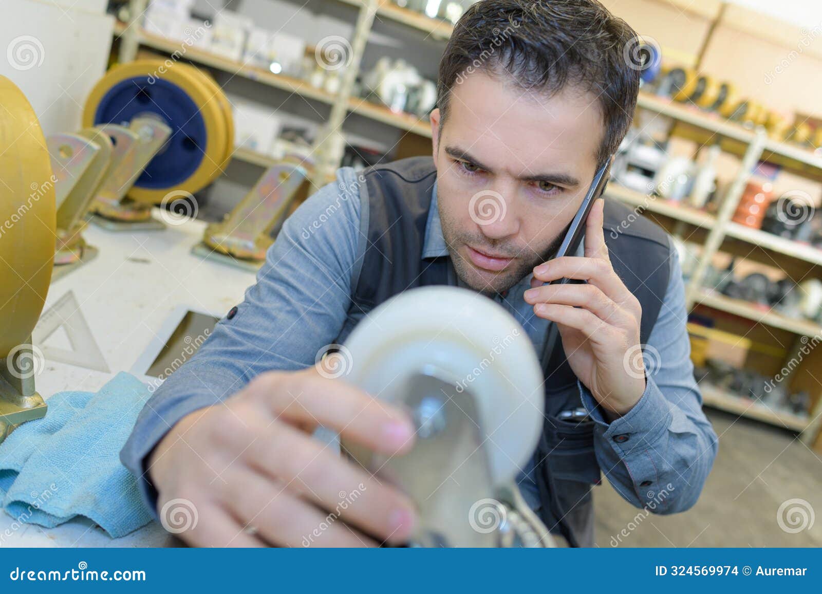 Male Supervisor Talking on Mobile Phone in Industry Stock Photo - Image ...