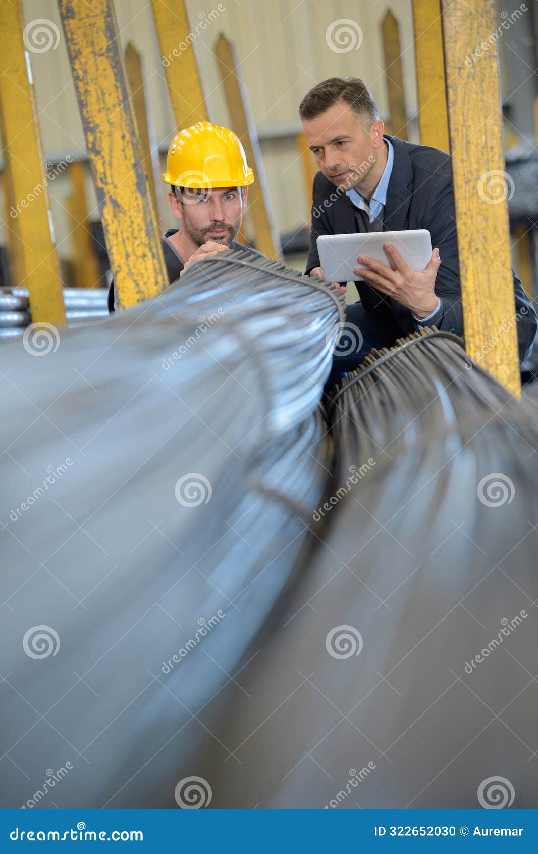 Male Supervisor with Worker Discussing in Industry Stock Photo - Image ...
