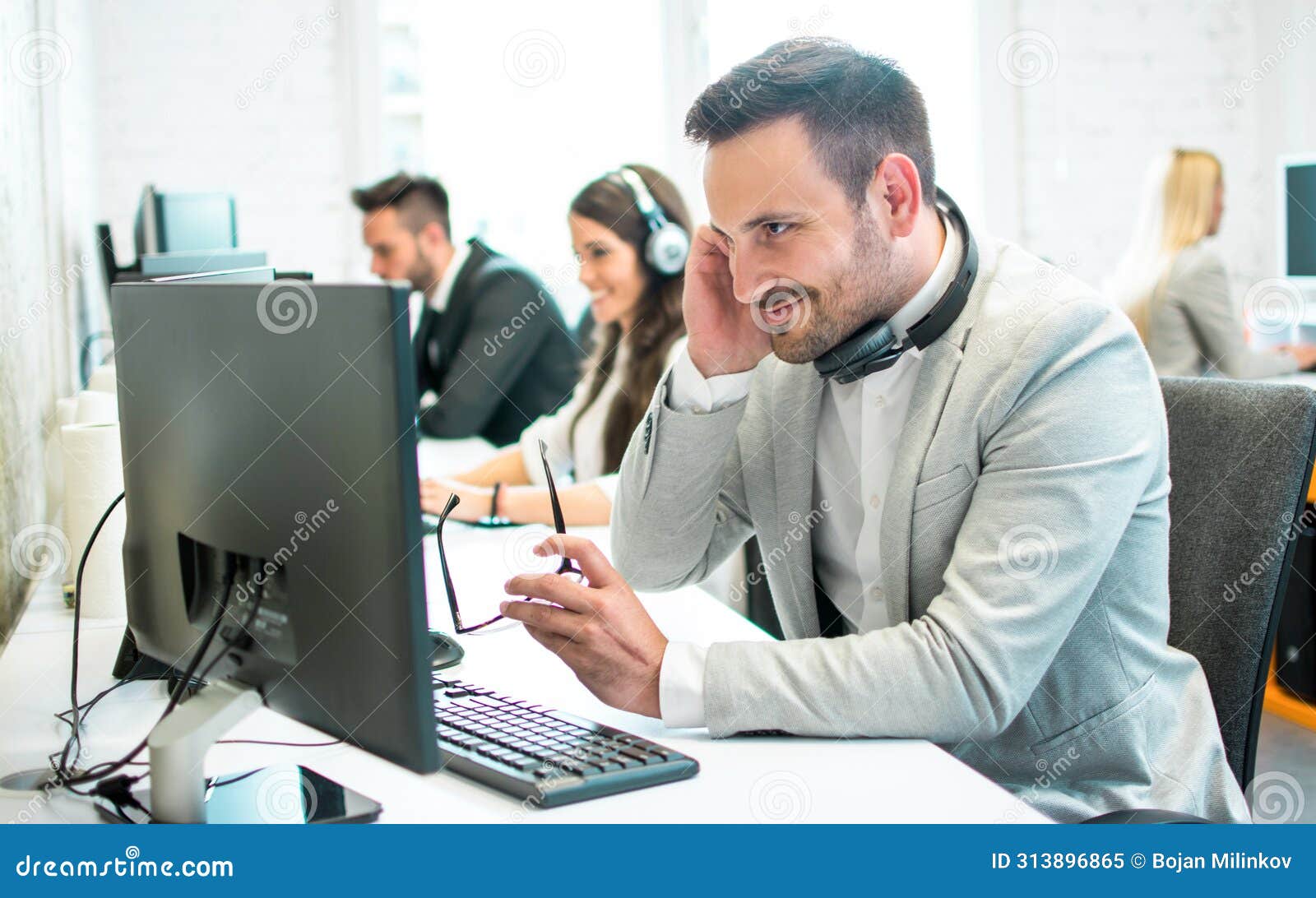 Male it-support Worker Thinking about How To Solve the Problem. Stock ...