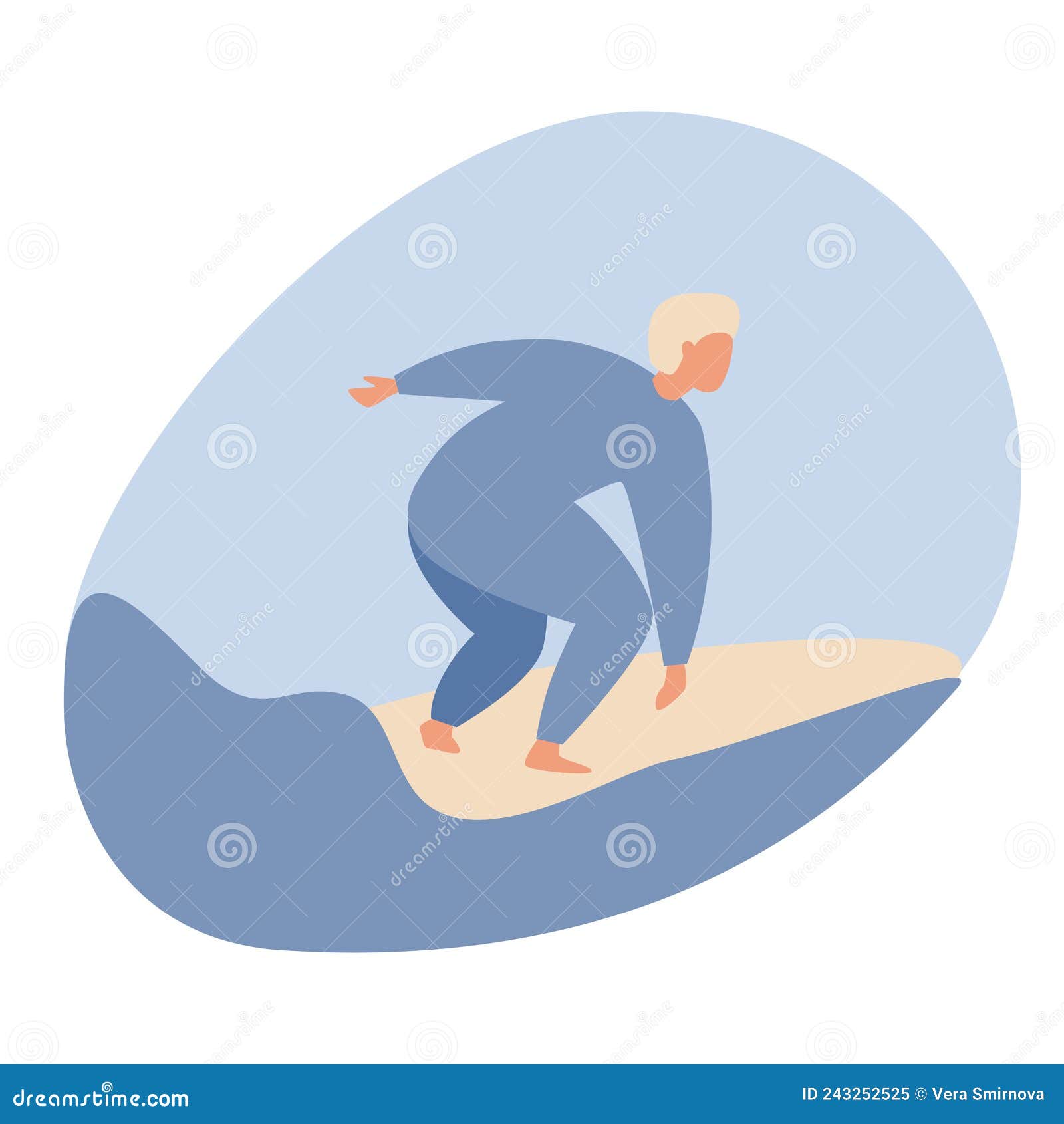 Male Surfer Abstract Character In Swimsuit Riding On Ocean Wave Summer