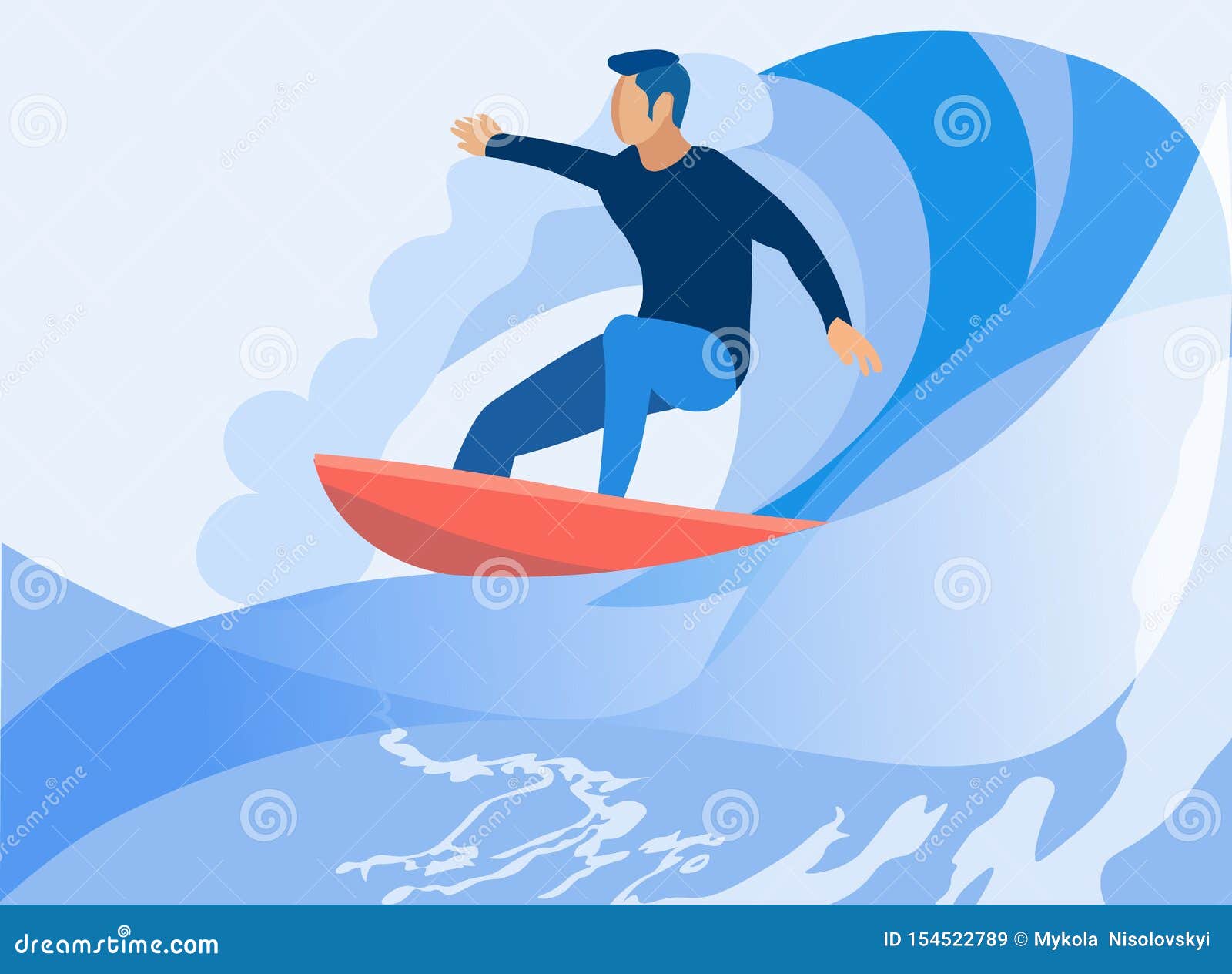 Male Surfer Surfing On Huge Ocean Wave Cartoon Stock Vector