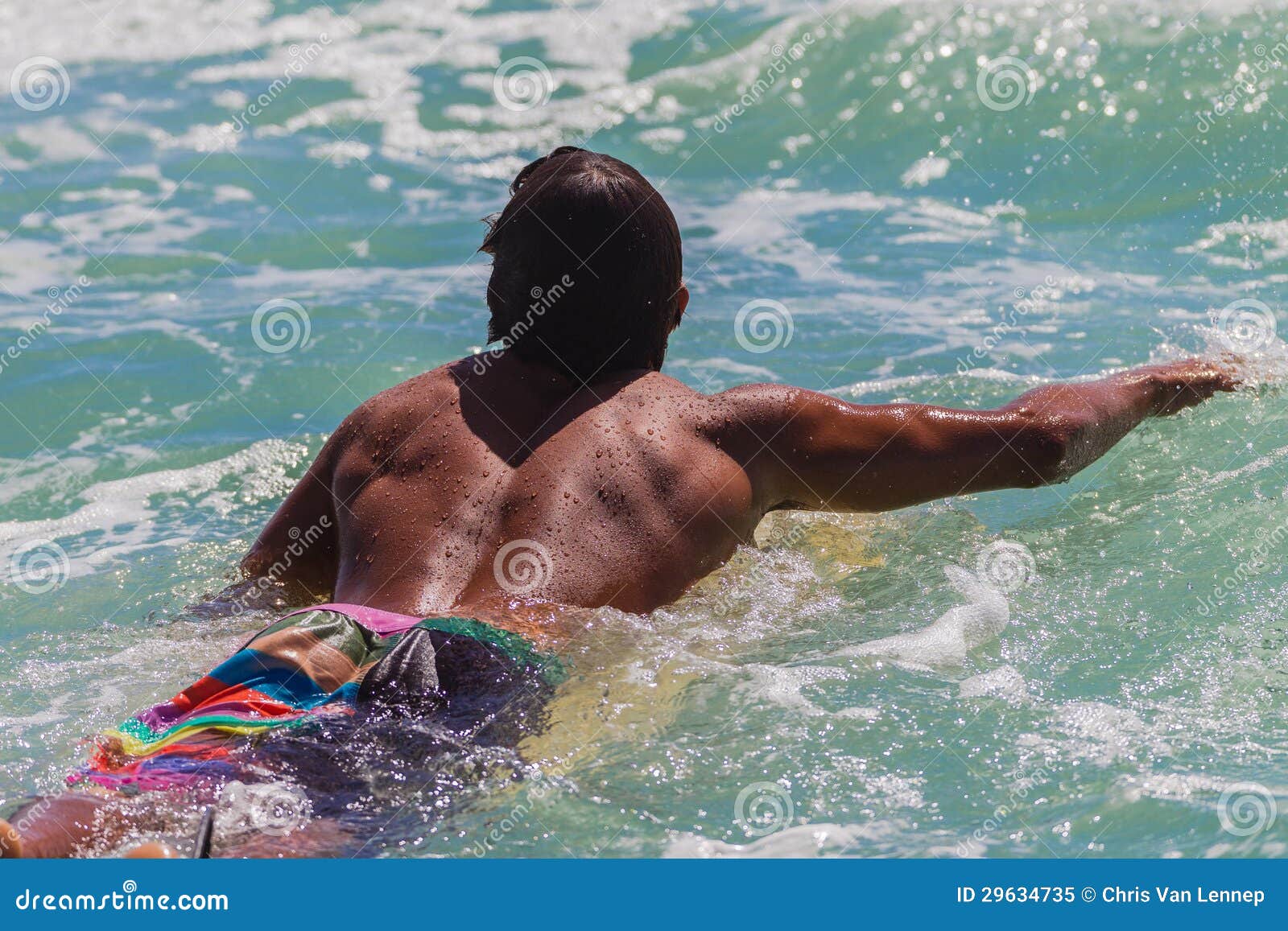 Male Surfer Paddling Summer Editorial Image - Image of male ...