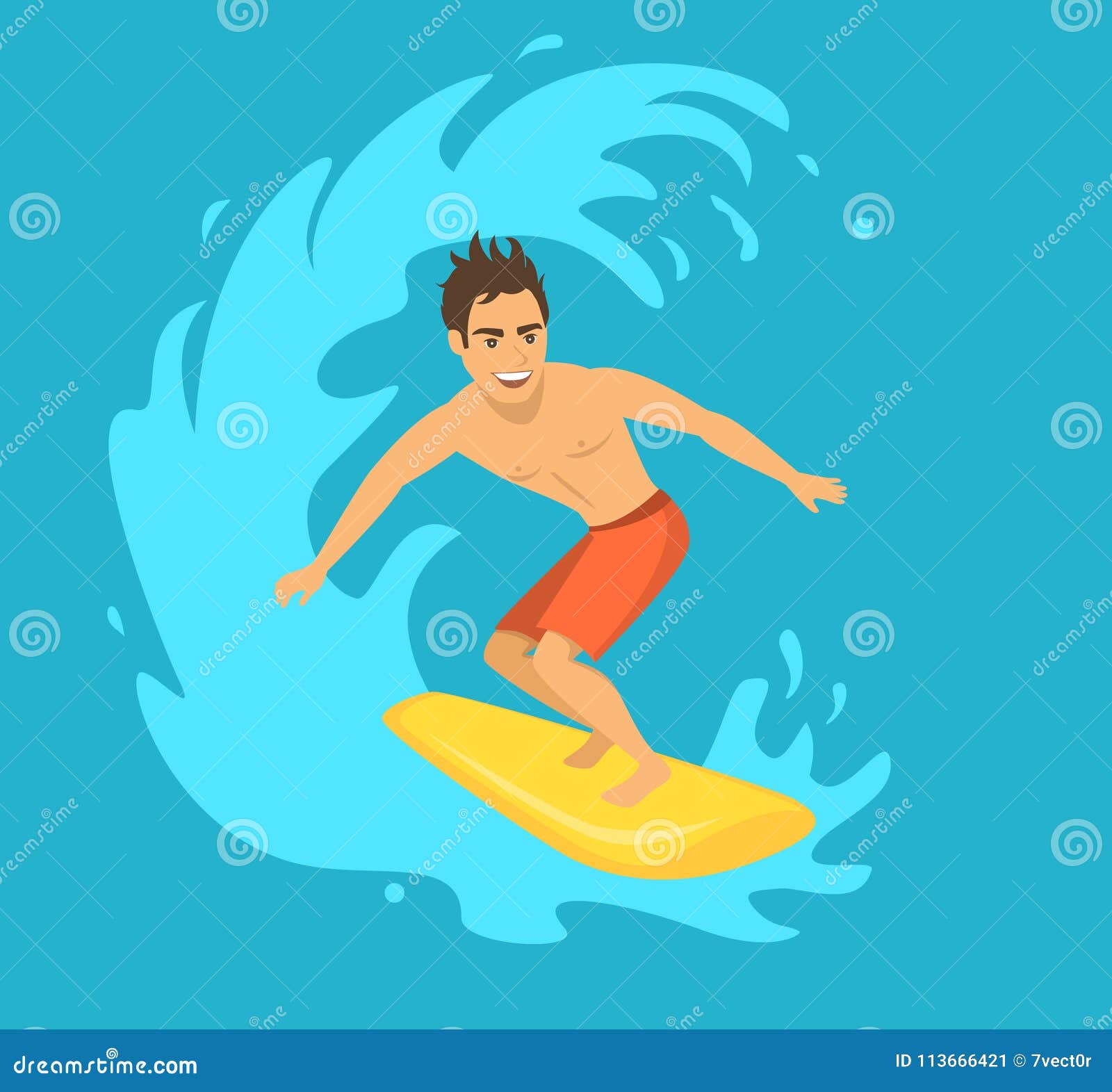Male Surfer Riding a Wave Vector Illustration Stock Vector ... Male Surfer Riding a Wave Vector Illustration Stock Vector ...