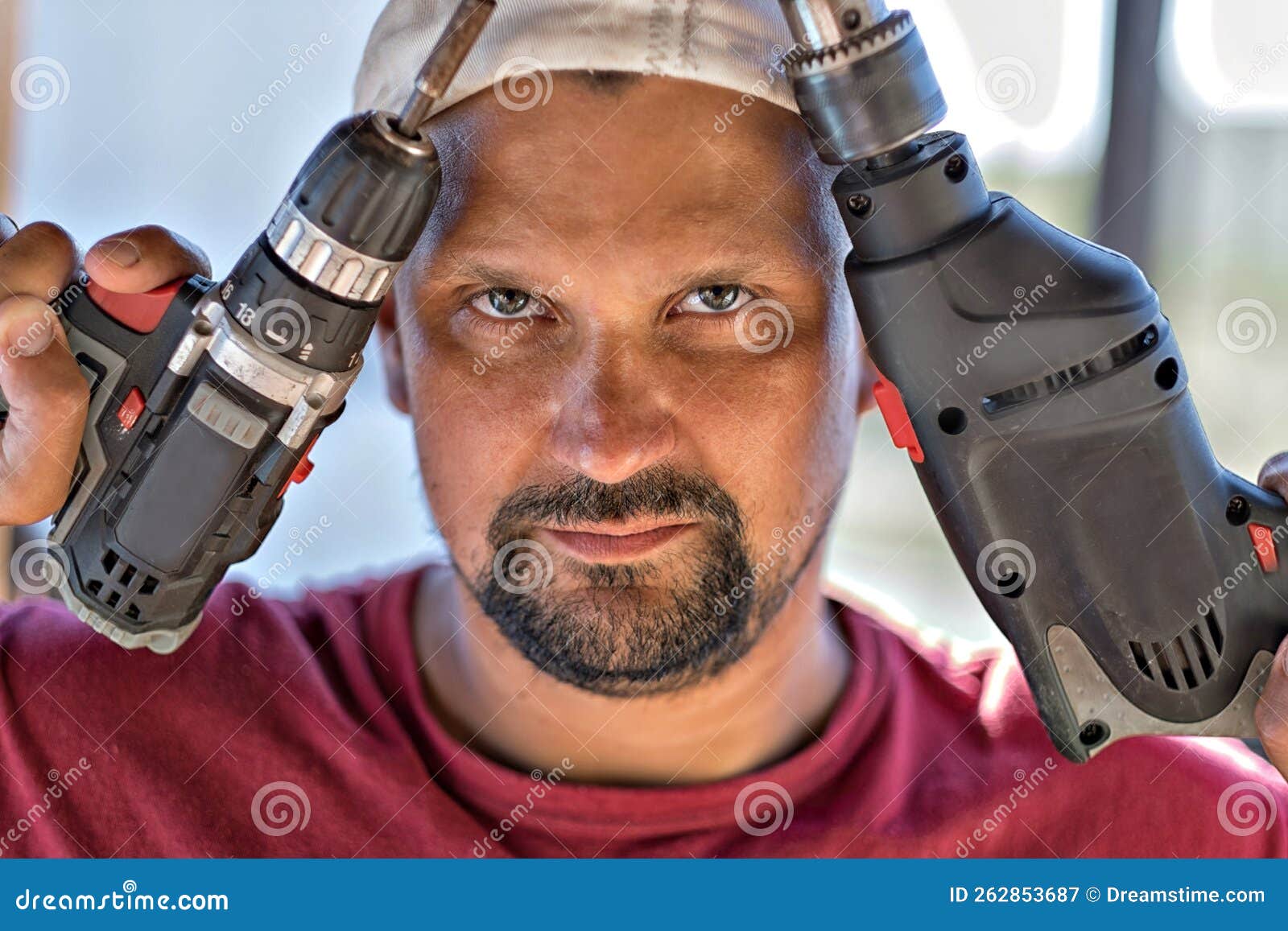 Male Swarthy Builder at Work. Close-up Portrait of a Worker with a ...