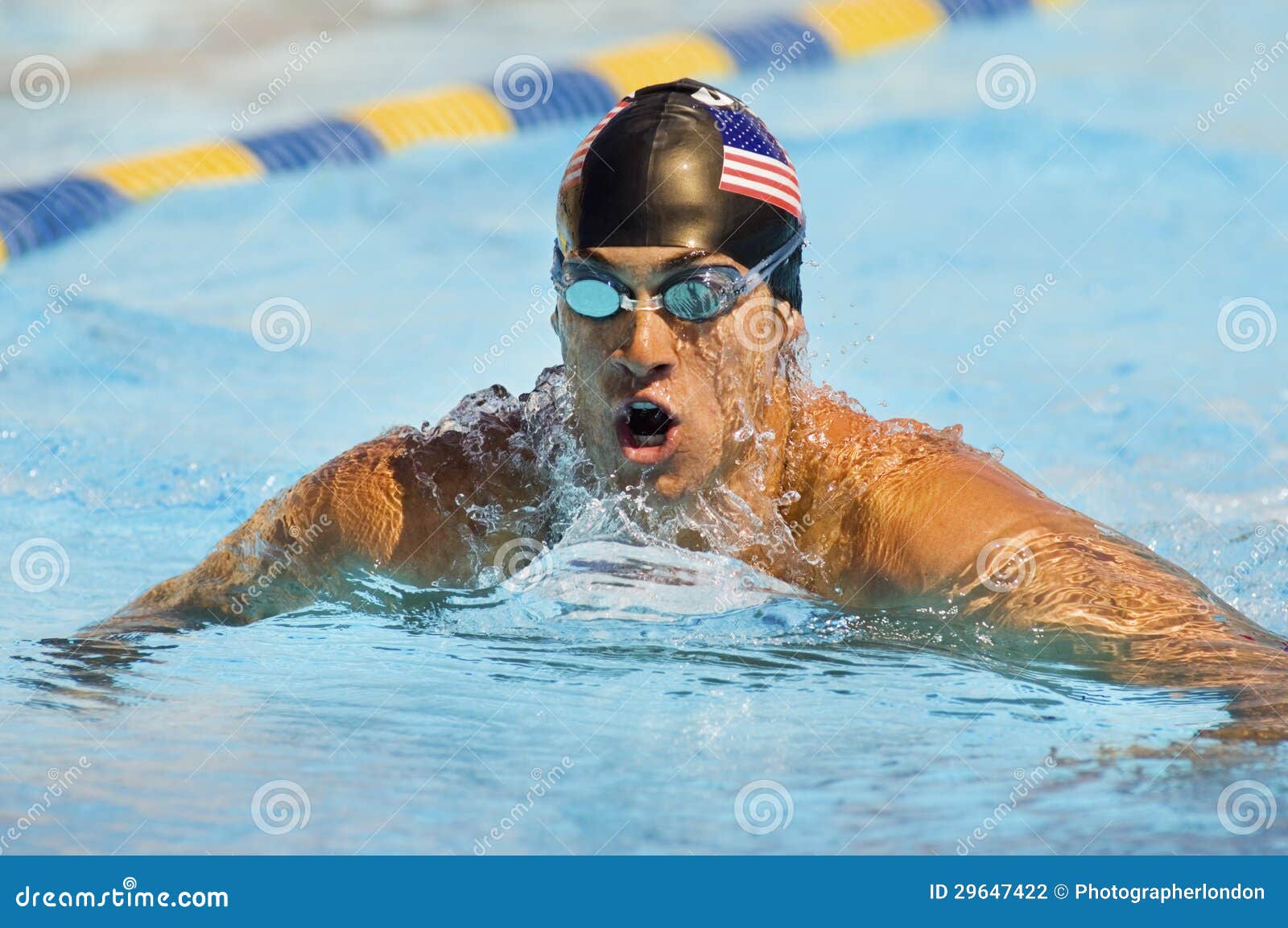 Male Swimmer in Pool Competition Stock Photo - Image of protection ...