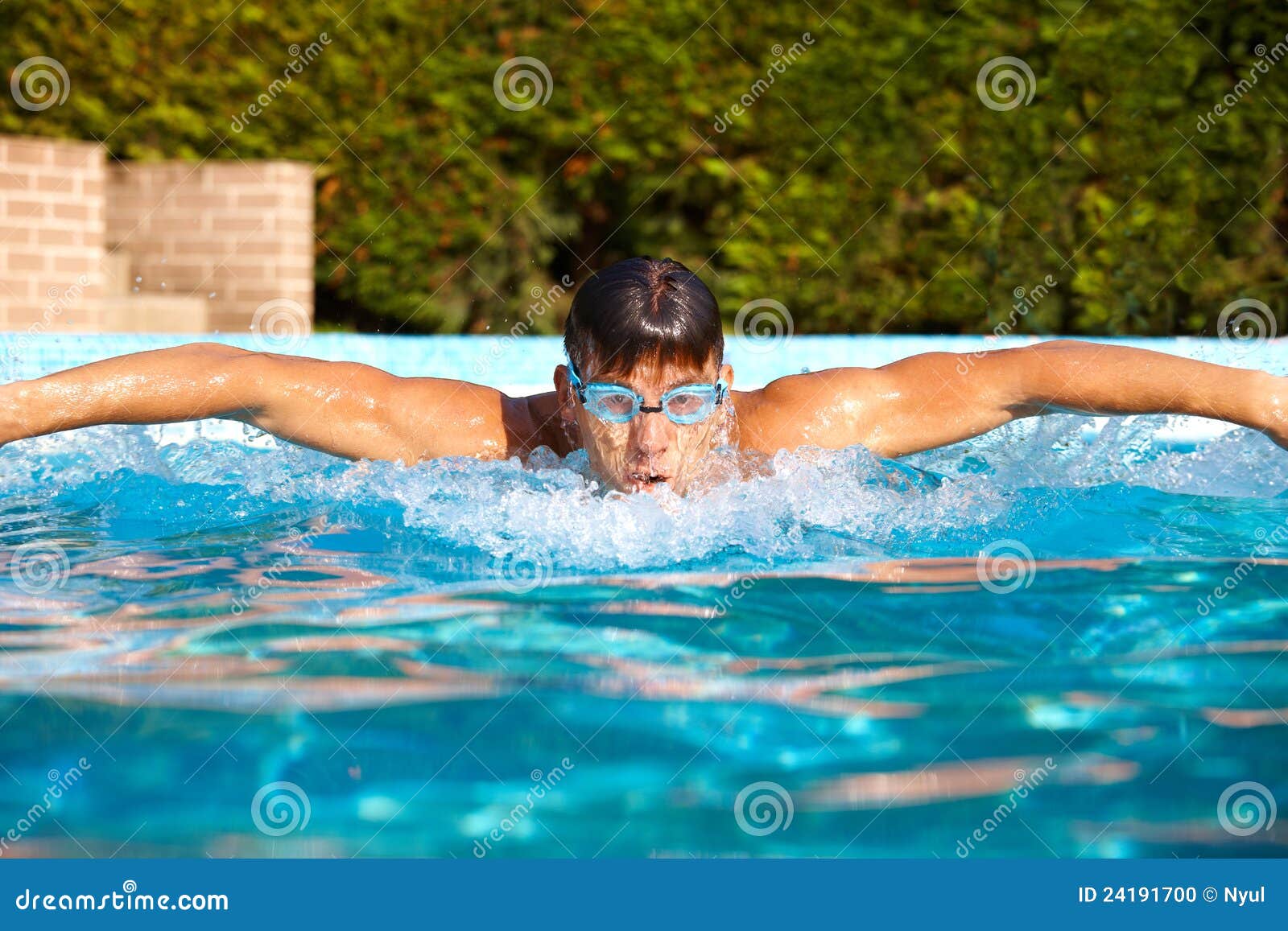 Male Swimmer in Swimming Pool Stock Photo - Image of adult, horizontal ...