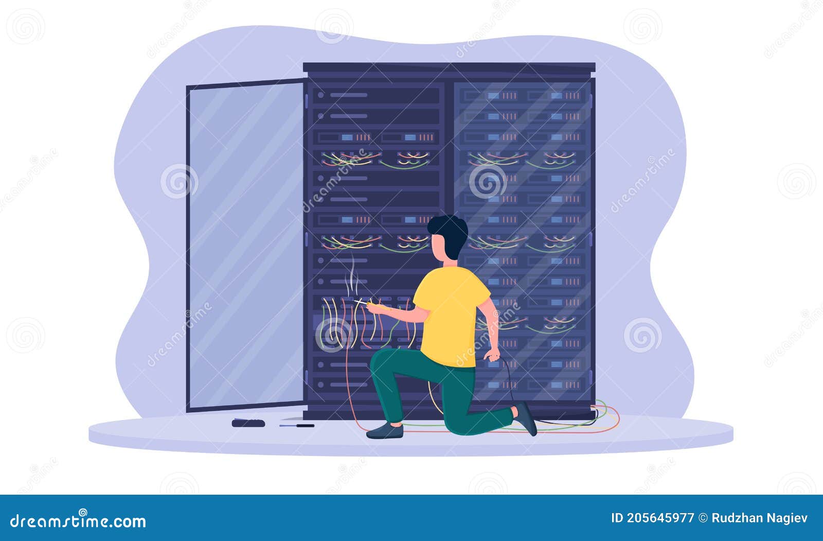 Male System Administrator is Connectig Cables in Server Room Stock ...