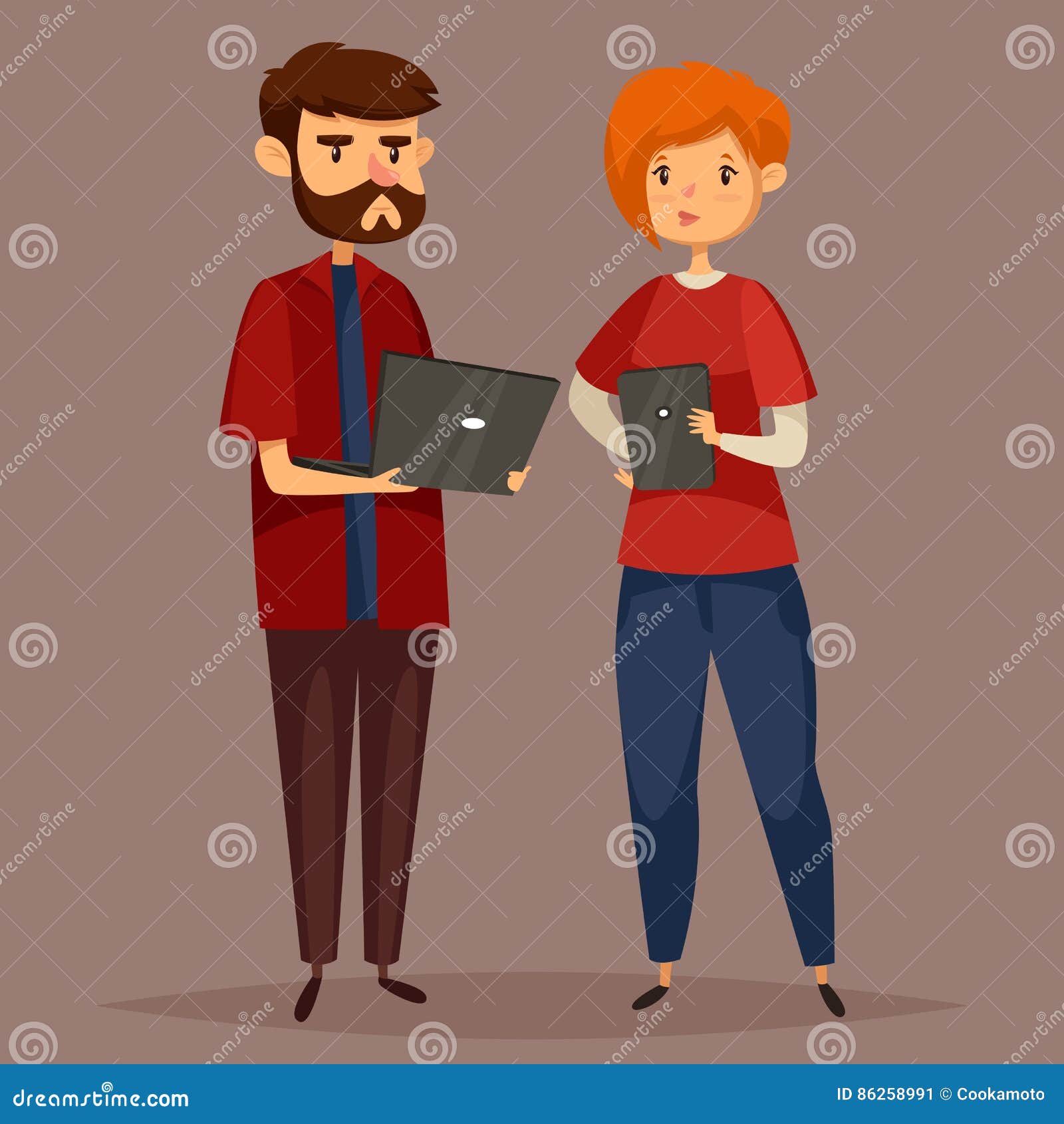 Male System Administrator and Online Support Woman Stock Vector ...