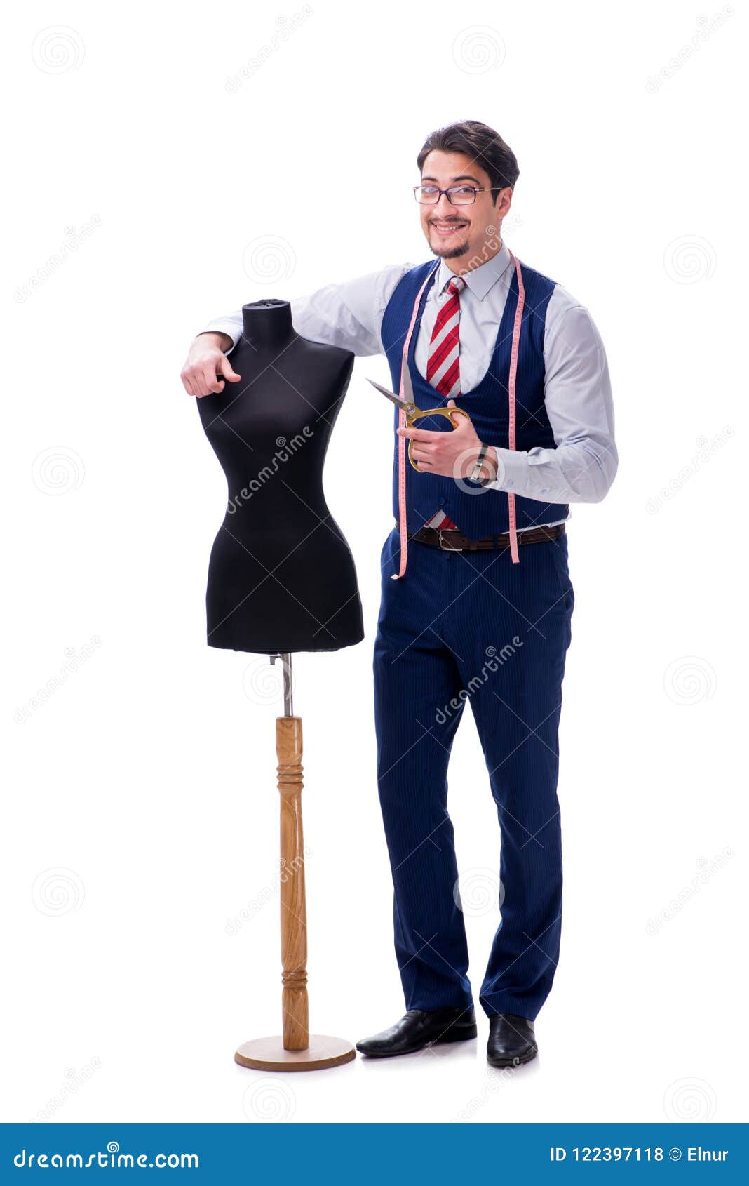 The Male Tailor Isolated on White Background Stock Photo - Image of ...