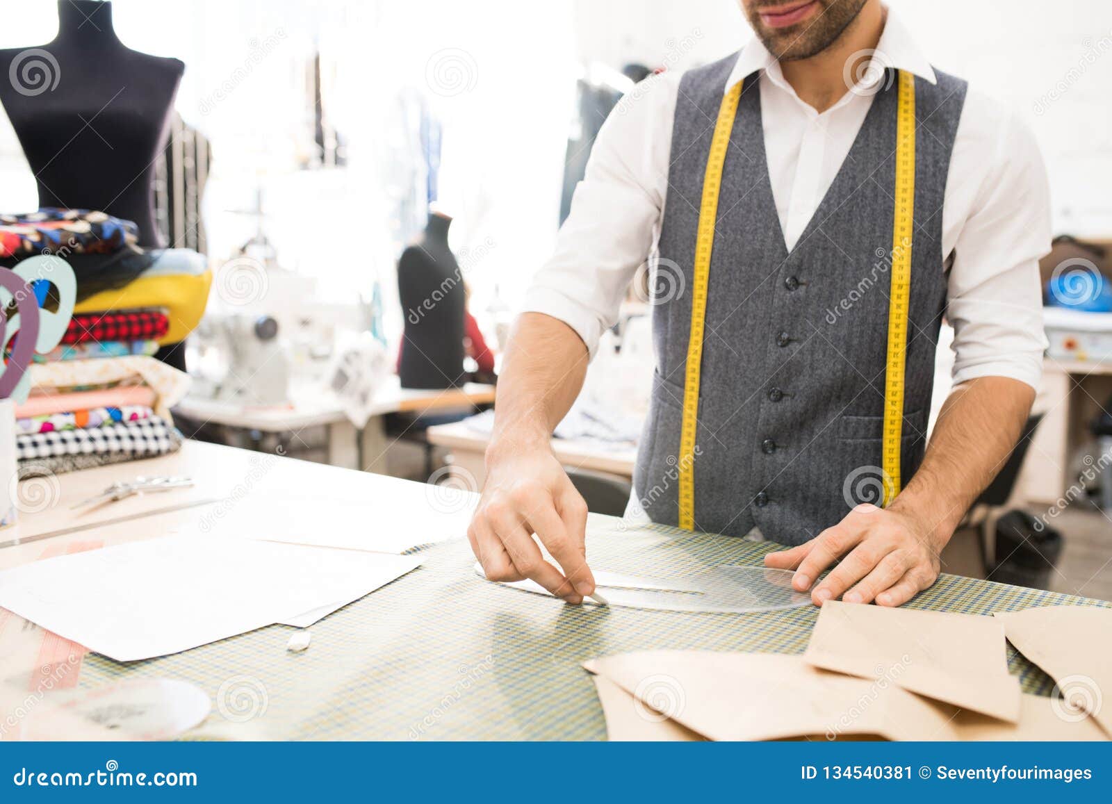 Male Tailor Making Patterns Stock Image - Image of hands, artisan ...
