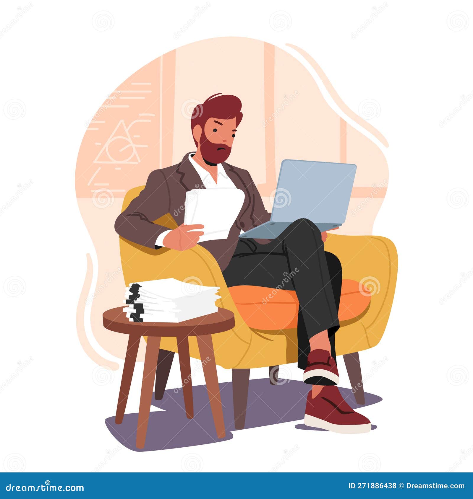 Male Teacher Character In Classroom, Holding Notebook While Grading ...