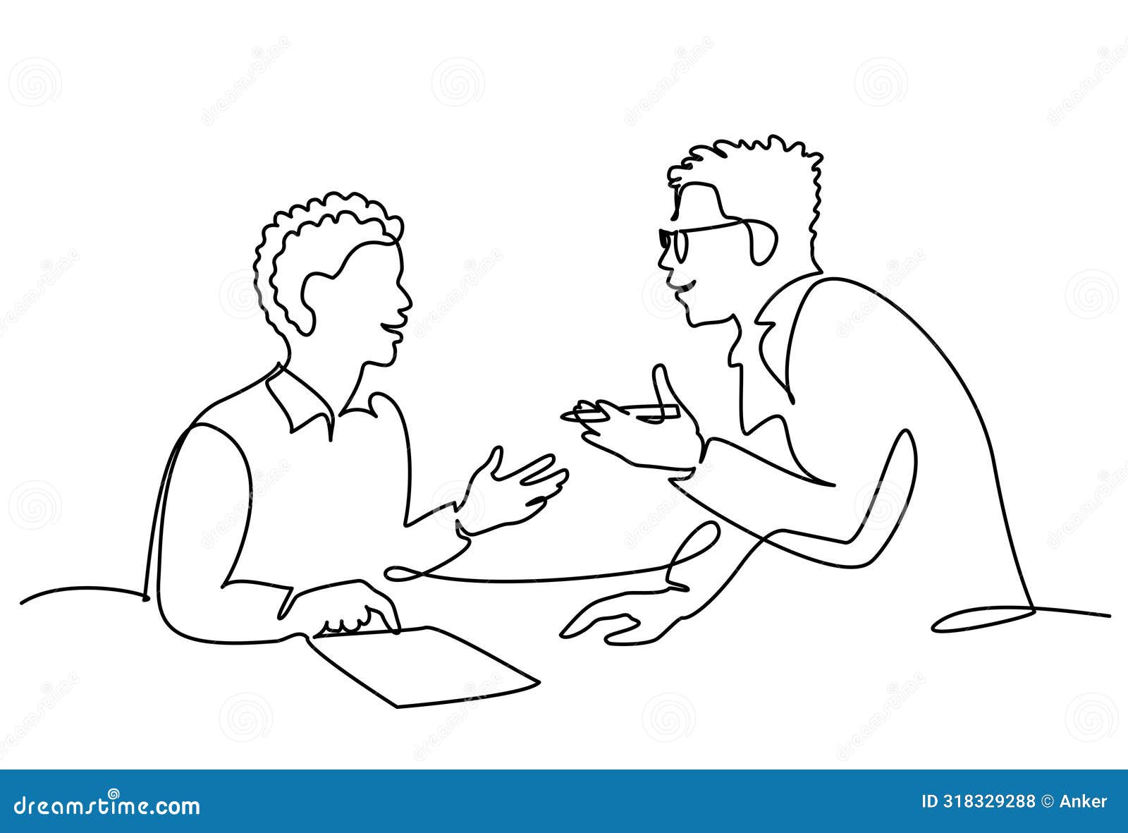 Male Teacher Explaining A Task To A Boy Student. One Line Drawing ...
