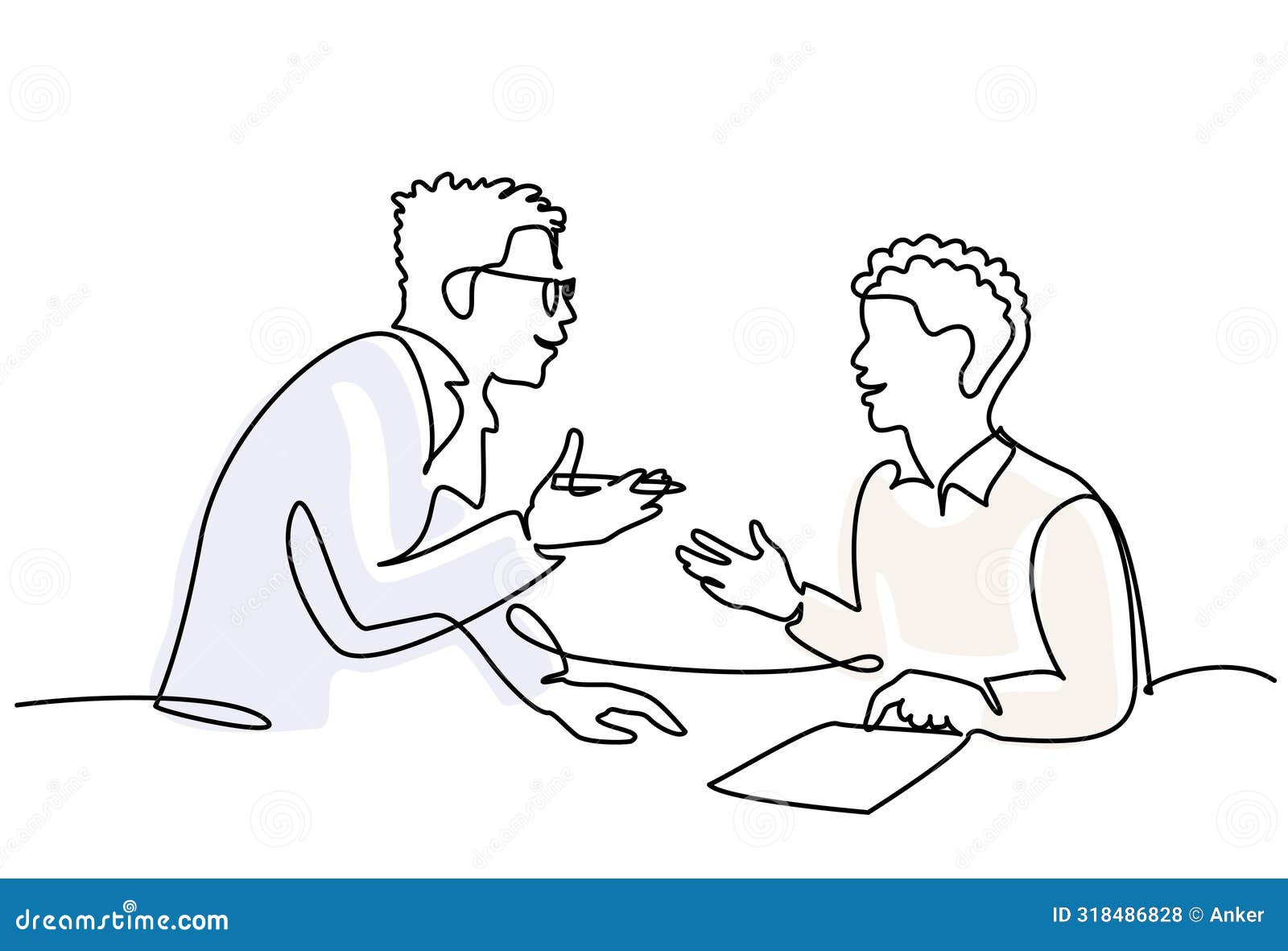 Male Teacher Explaining A Task To A Boy Student. One Line Drawing ...