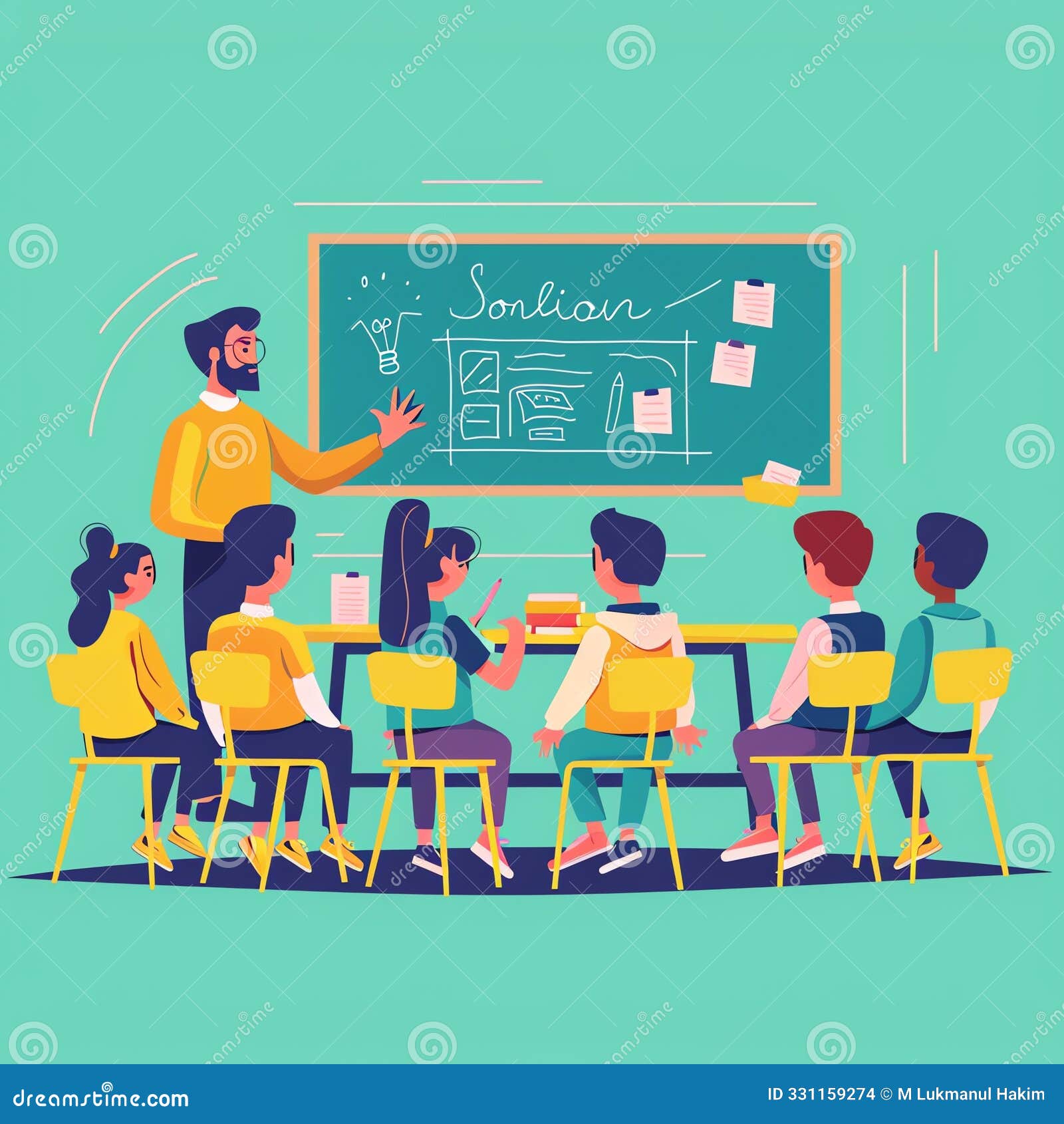 Male Teacher Leading Group Discussion with Students Around Table Stock ...